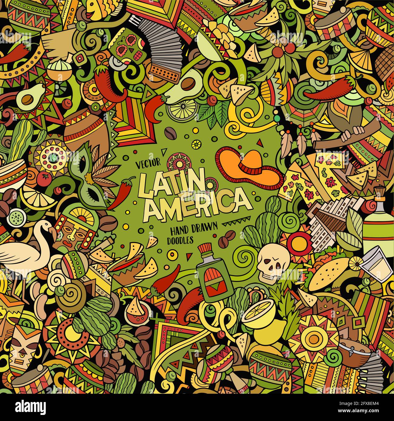 Cartoon hand-drawn doodles Latin American frame Stock Vector Image ...