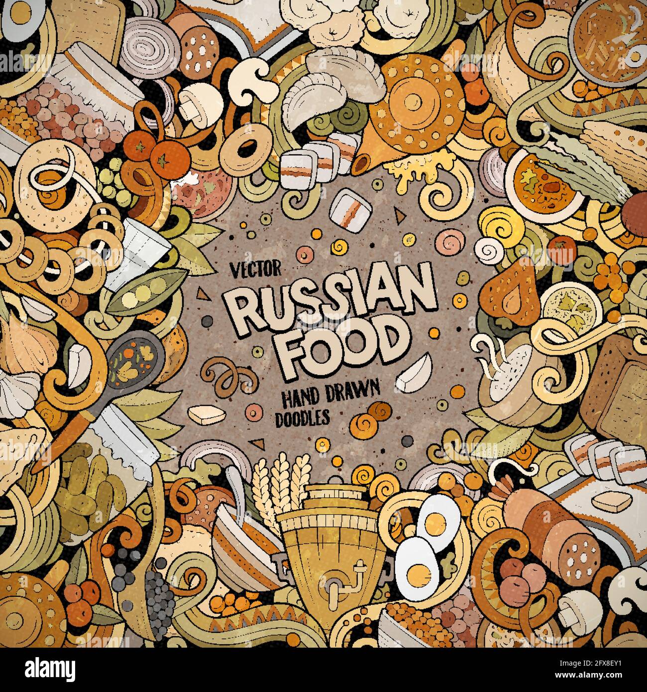 Cartoon vector doodles Russian food frame Stock Vector Image & Art - Alamy