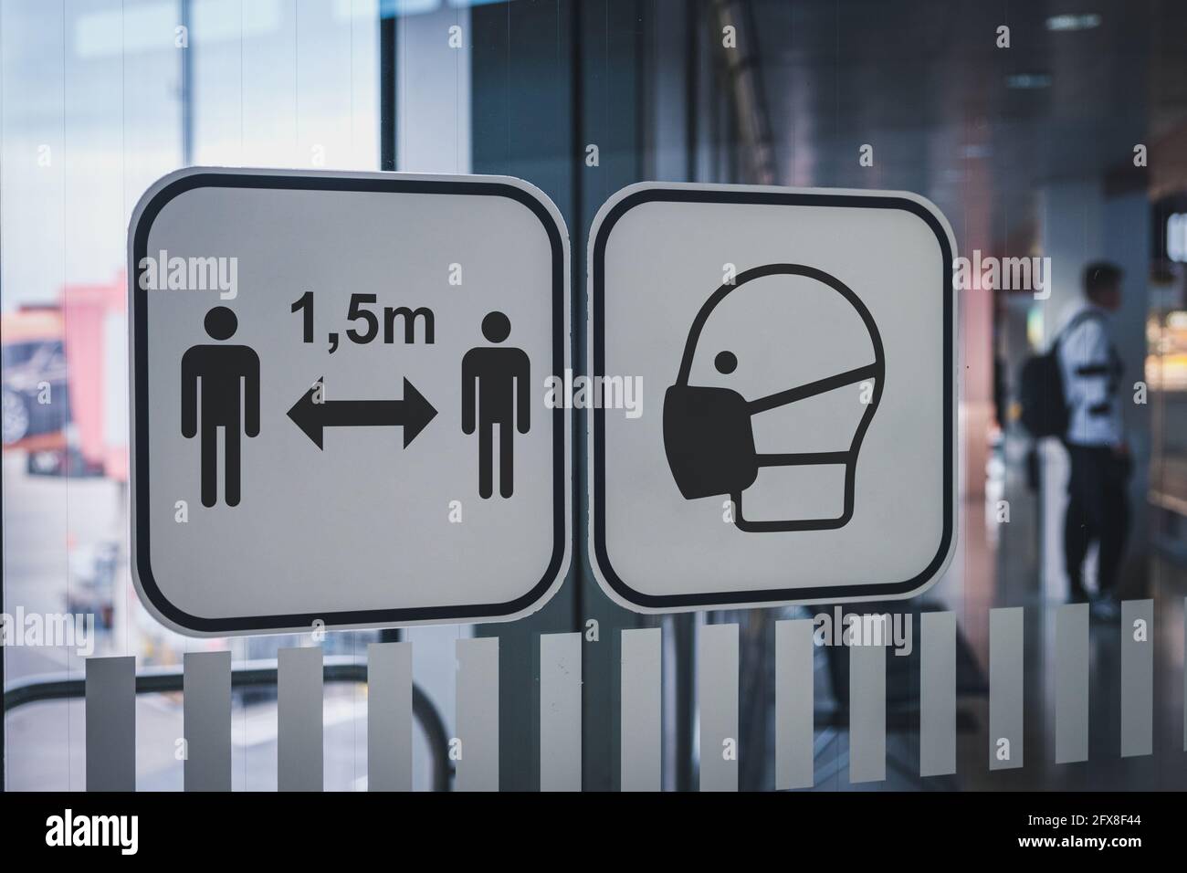 Covid 19 Warning sign, keep social distance, wear a mask Stock Photo ...