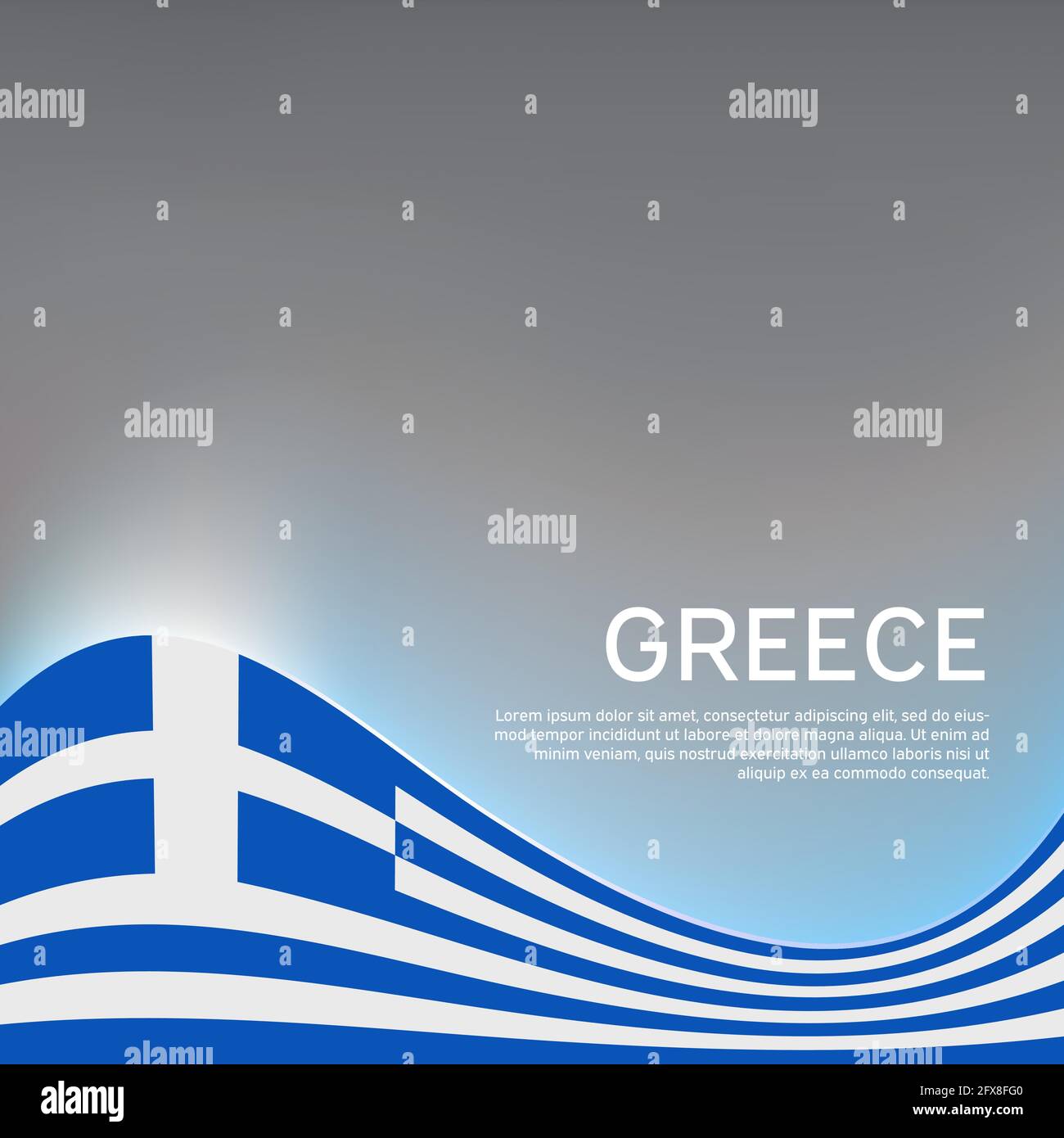 Greece wavy flag on a glossy gray background. National poster design ...