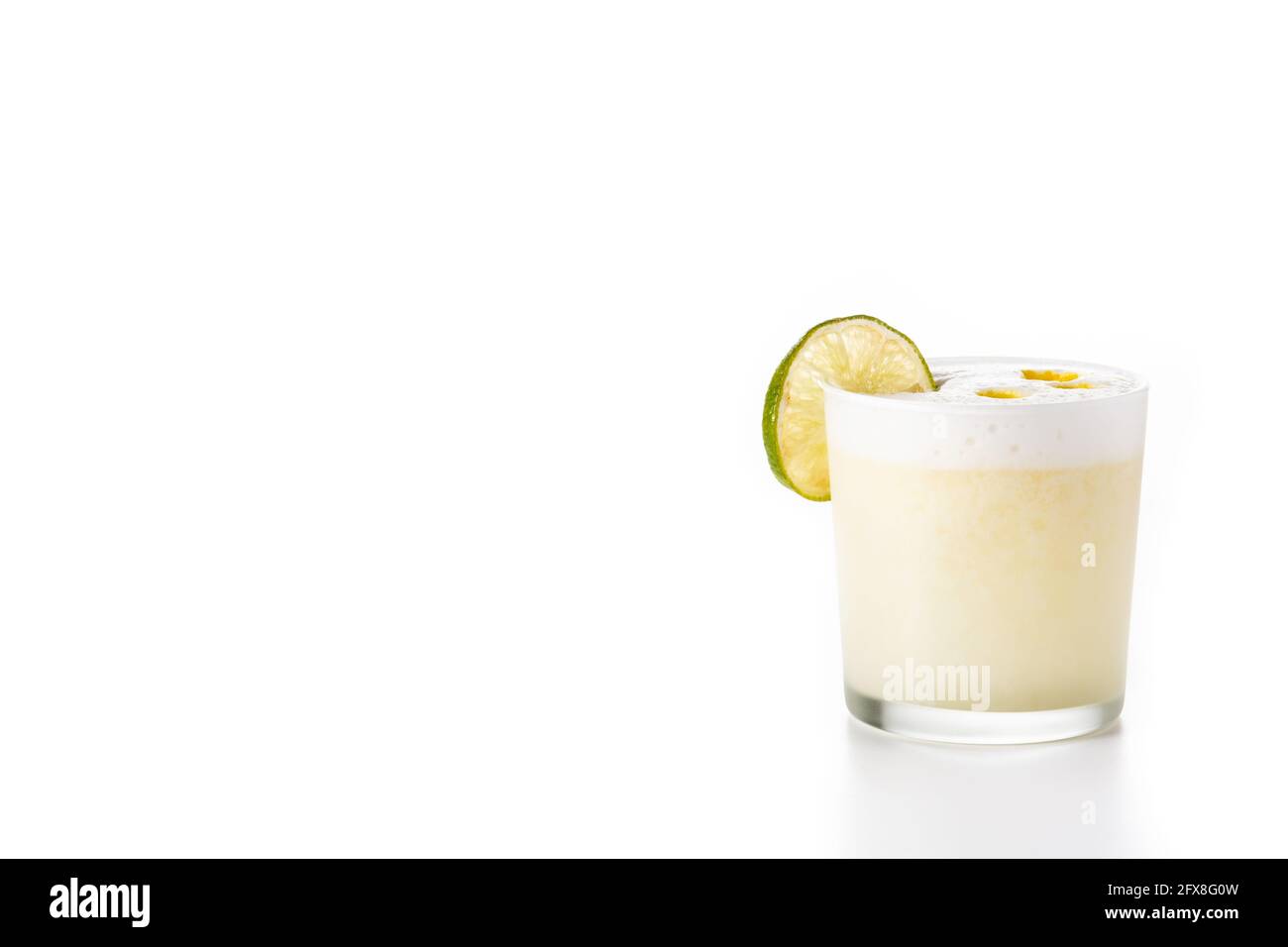 Pisco sour cocktail isolated on white background with copy space ...