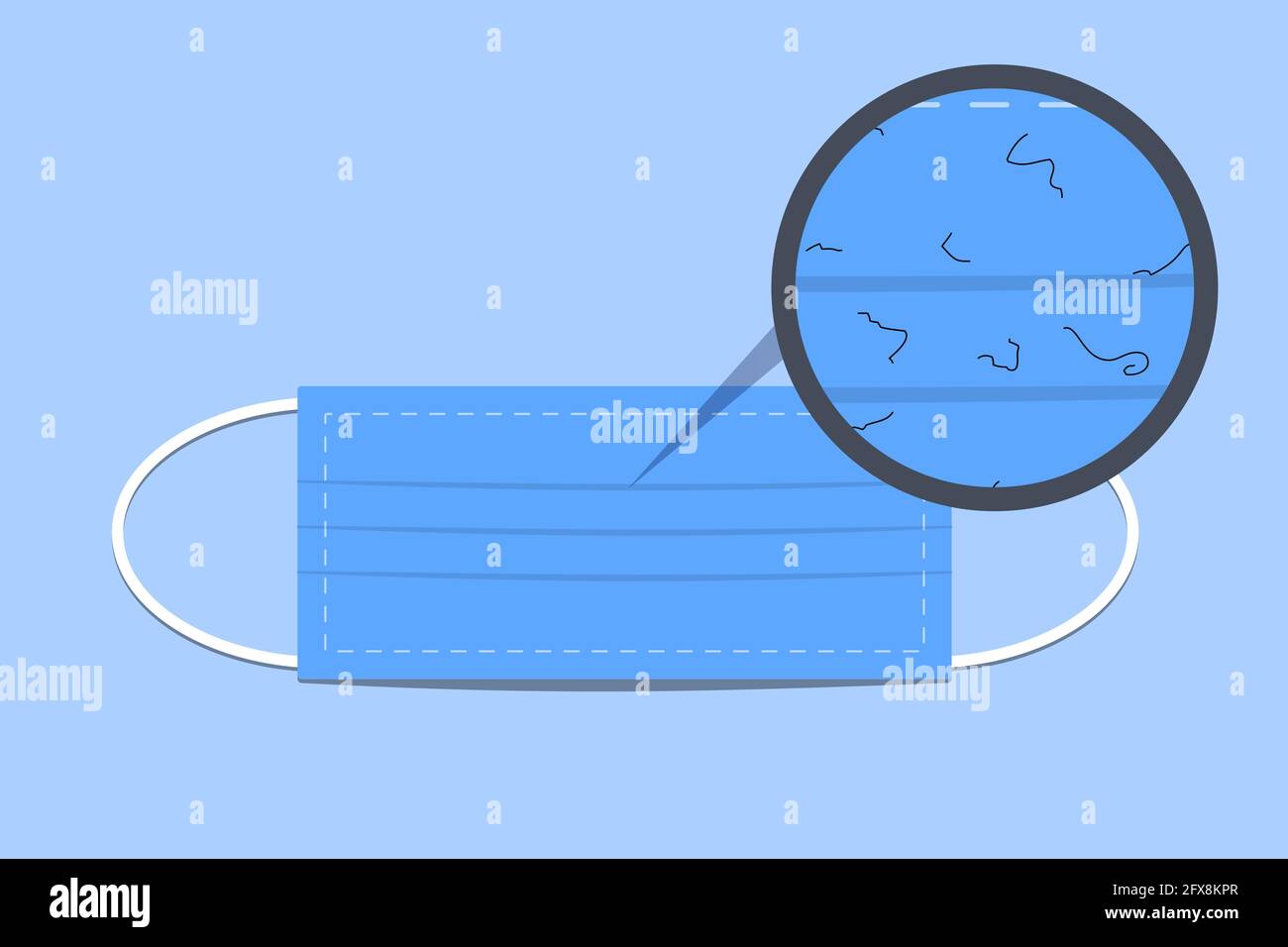Microscopic strings or bacteria on surgical face mask. Worms polluted ...