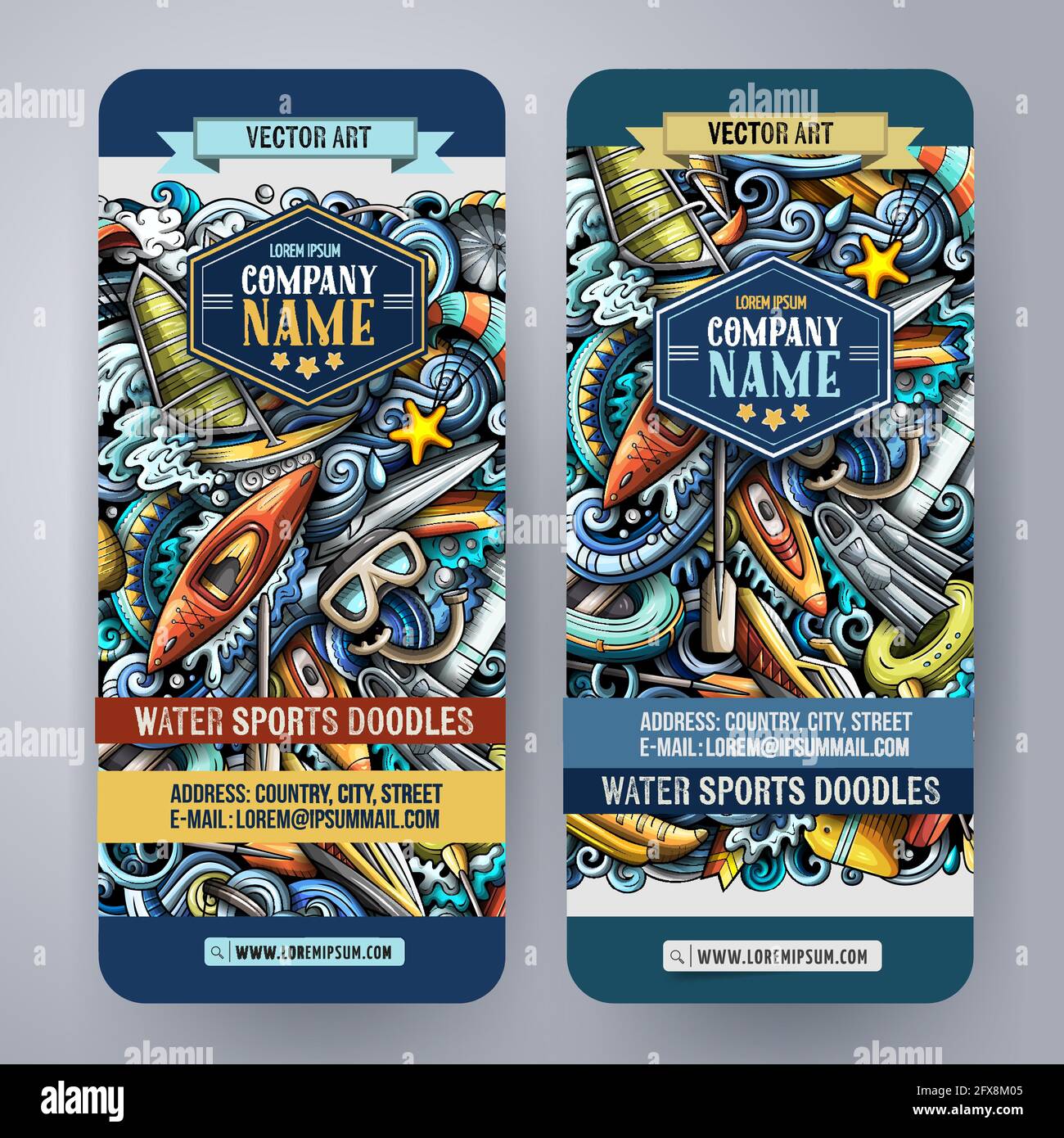 Cartoon cute colorful vector doodles Water Sports banners Stock Vector ...