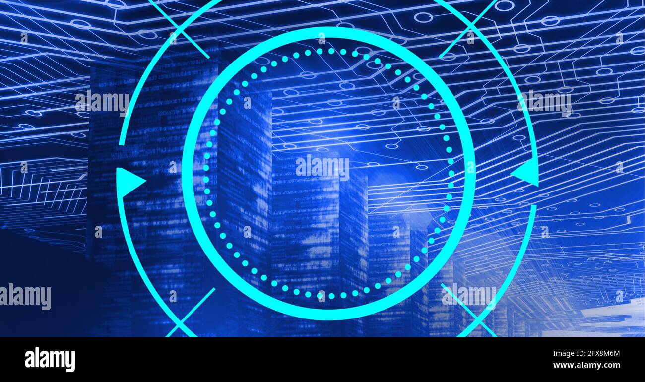 Composition of blue scope scanning over computer circuit board on blue ...