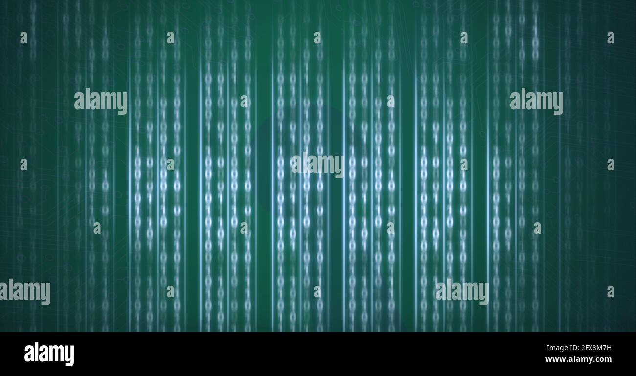 Composition of binary coding processing over green background Stock ...