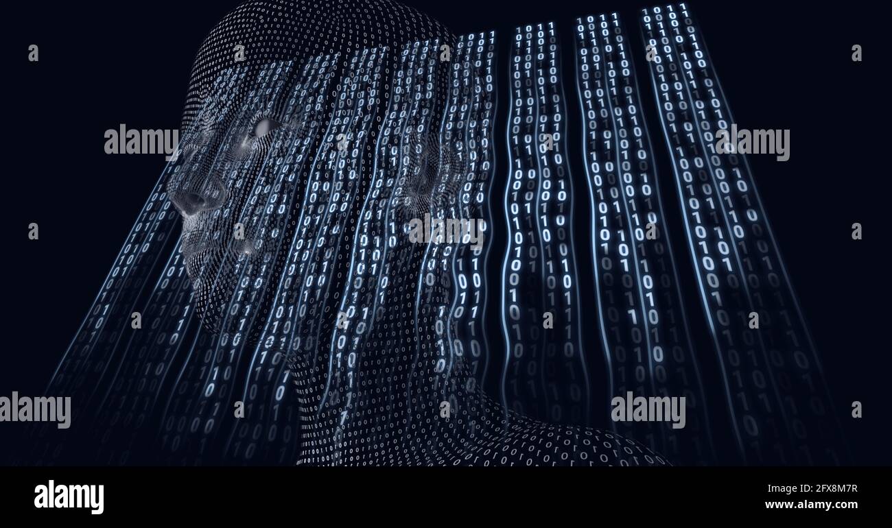 Composition of human bust and binary coding processing Stock Photo - Alamy