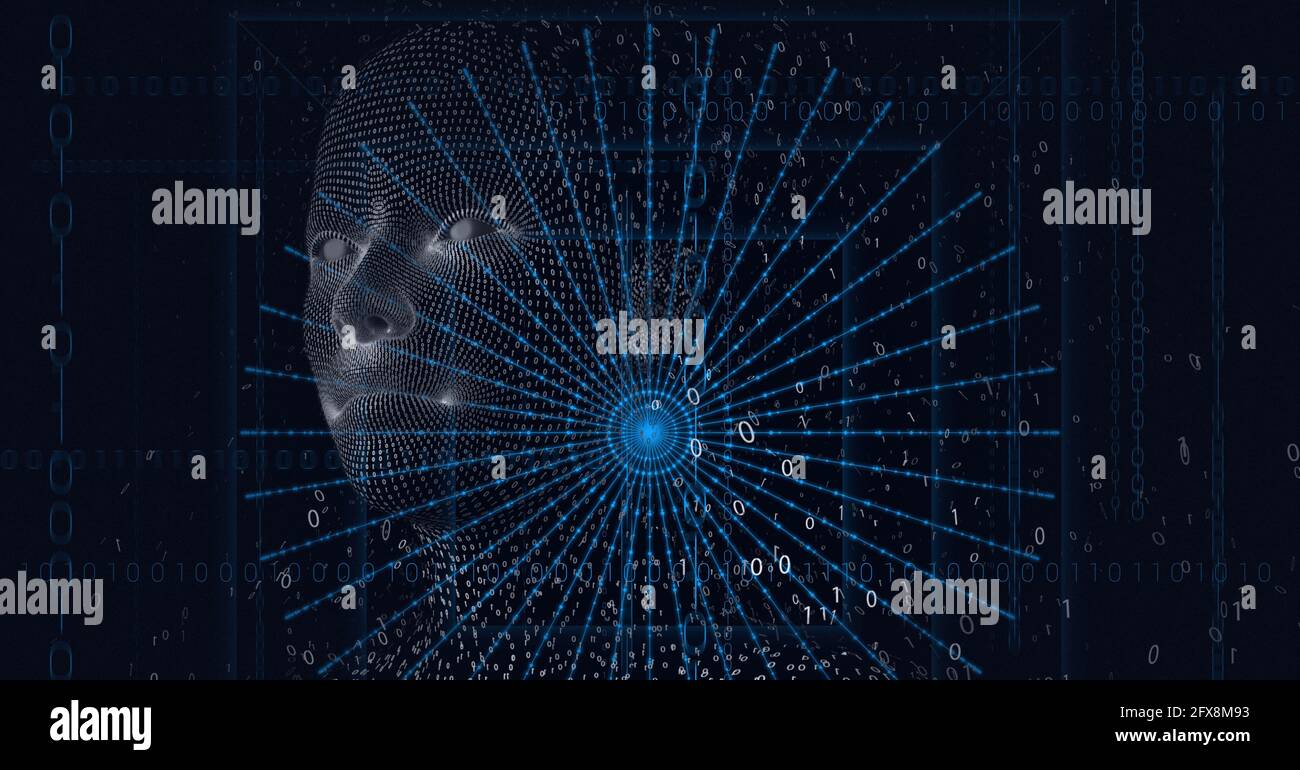 Composition of human bust and binary coding processing Stock Photo - Alamy