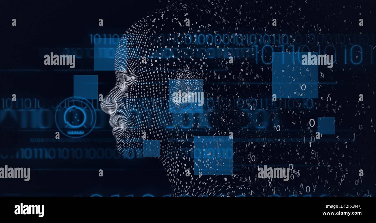 Composition of human bust and binary coding processing Stock Photo - Alamy
