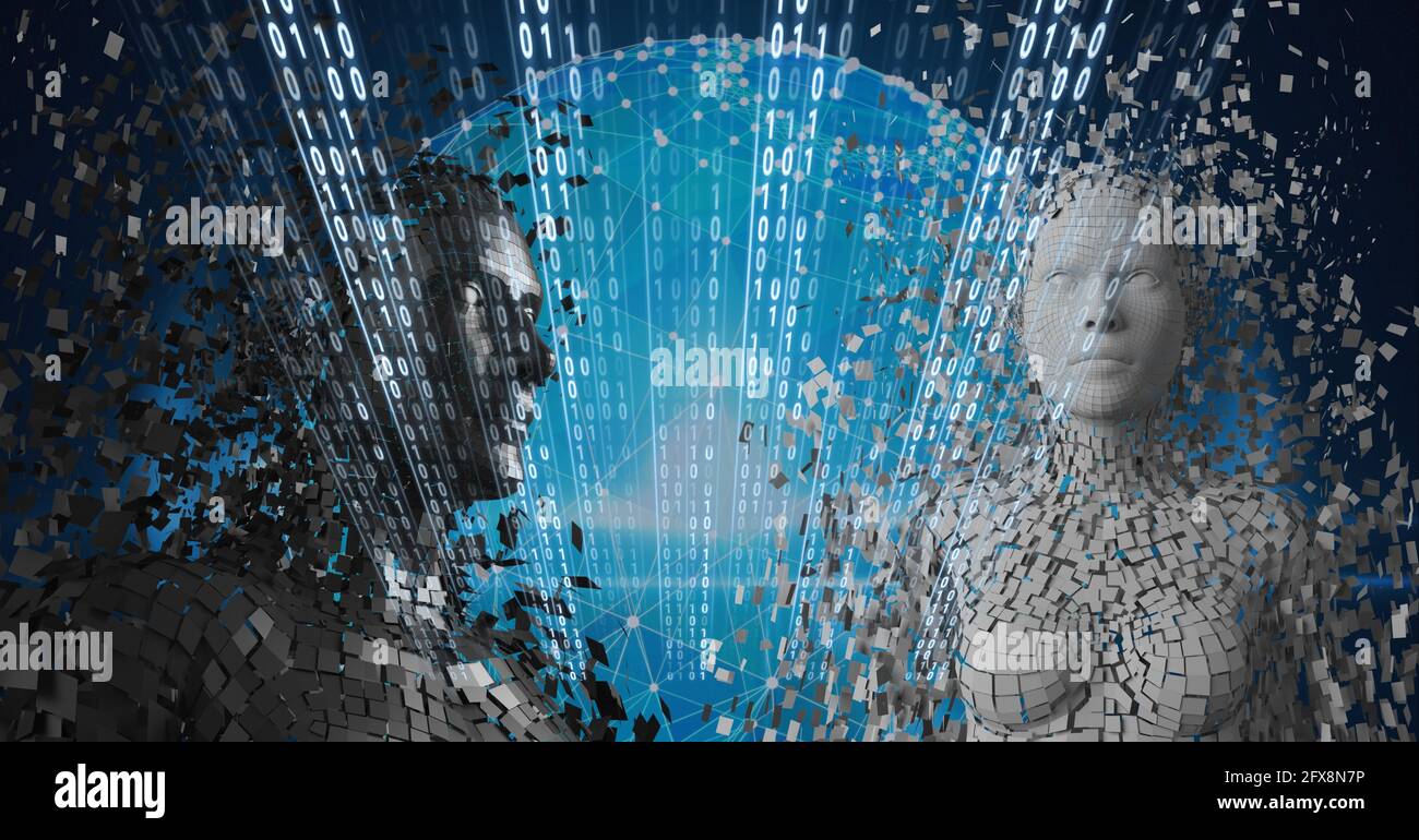 Composition Of Binary Coding Processing Over Exploding Human Busts And 3091