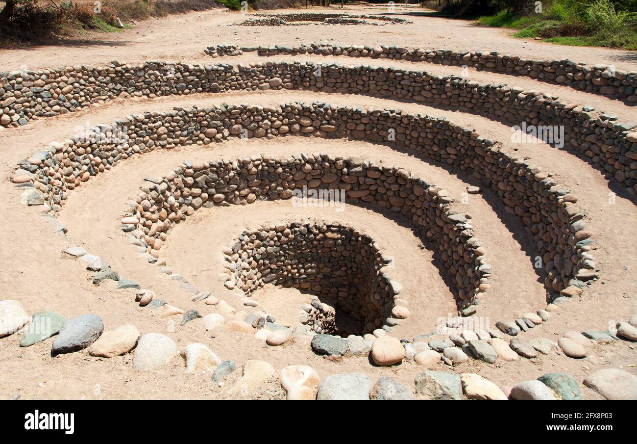 Cantalloc Aqueduct in Nazca or Nazca town, spiral or circle aqueducts ...