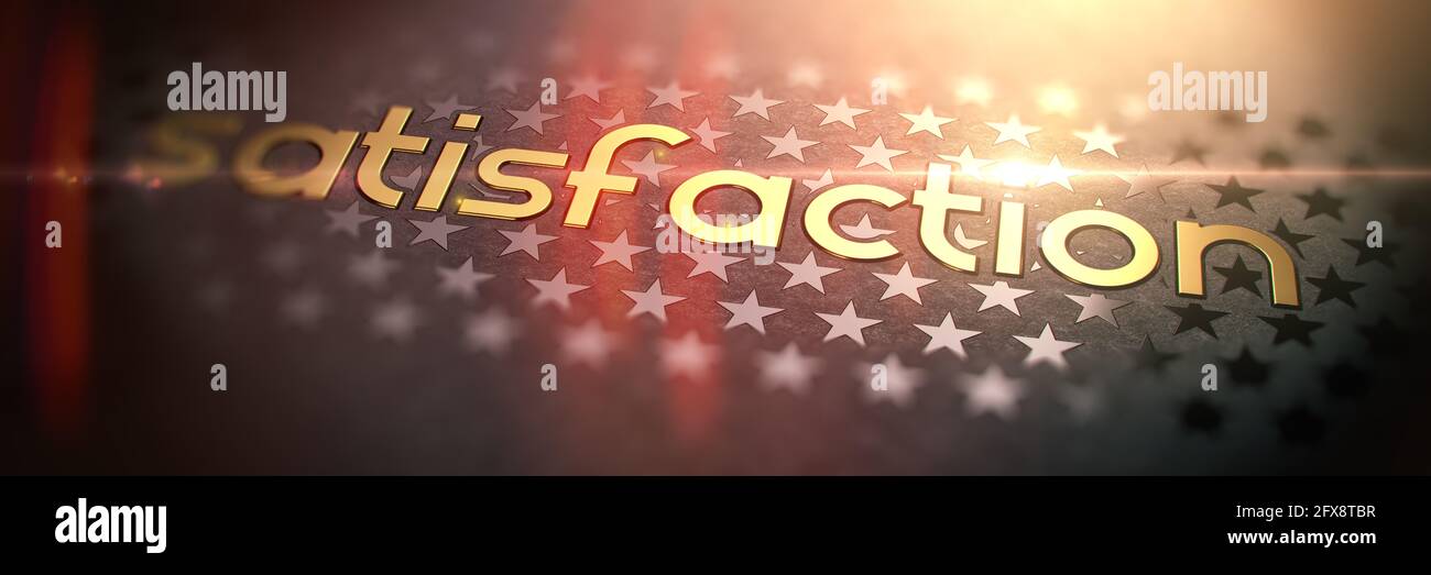 satisfaction - Luxury Gold Word on Blurred Dark Background with Stars ...