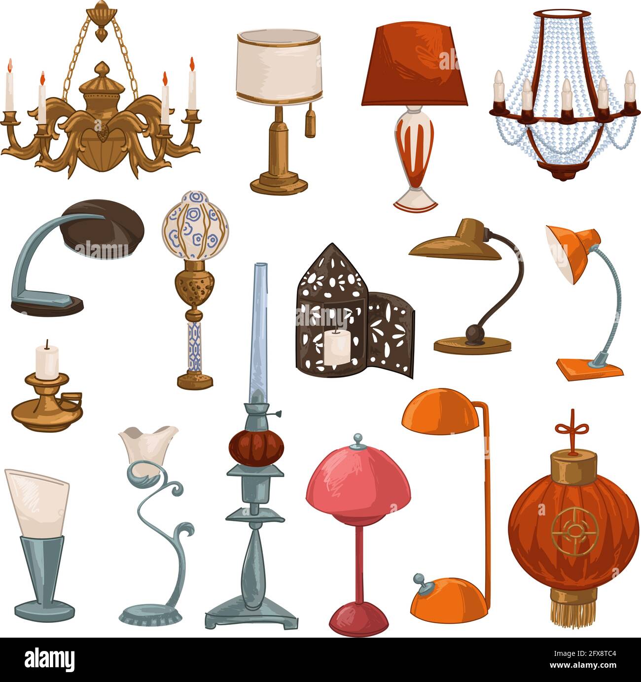 Vintage and retro lamps and lampshades, vector Stock Vector Image & Art ...