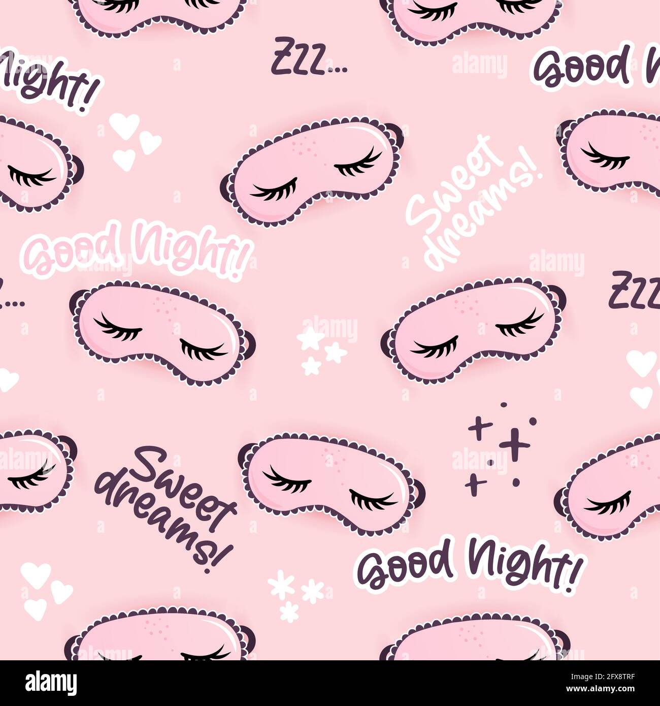 Sleeping mask pattern with good night, sweet dreams and zzz... text ...