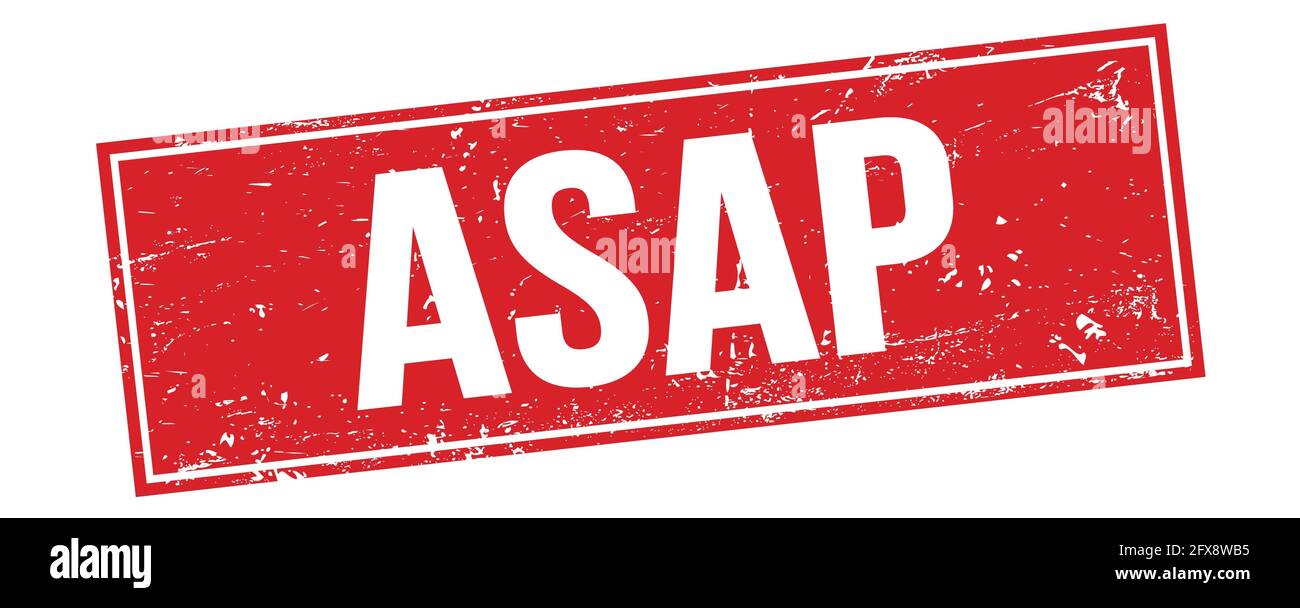 ASAP text on red grungy rectangle stamp sign Stock Photo - Alamy