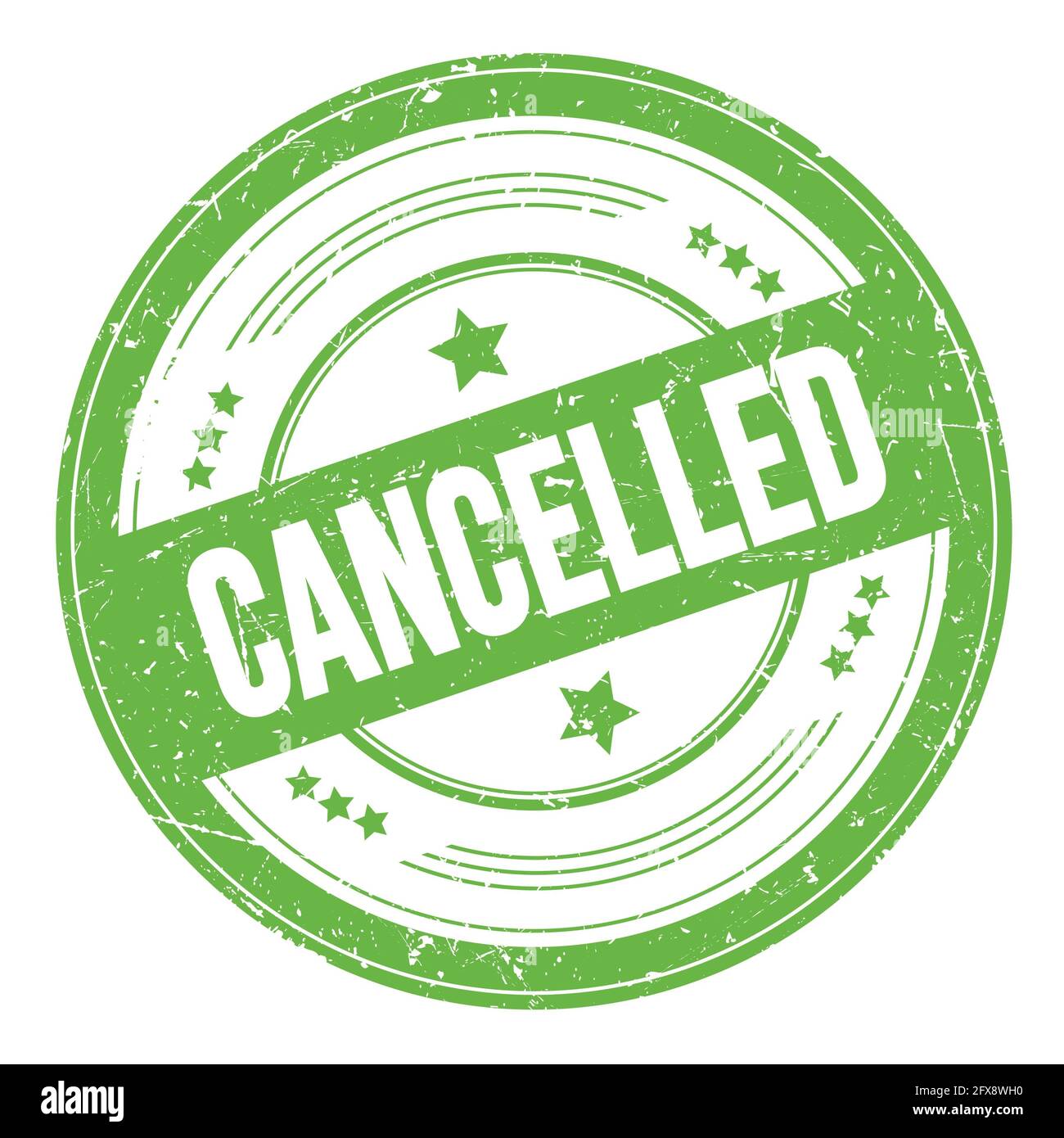 CANCELLED text on green round grungy texture stamp Stock Photo - Alamy