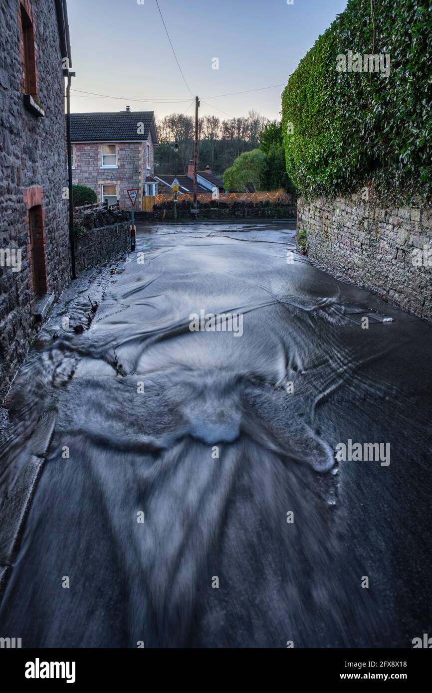 Rainwater flowing down the Trellech road into Tintern Stock Photo - Alamy