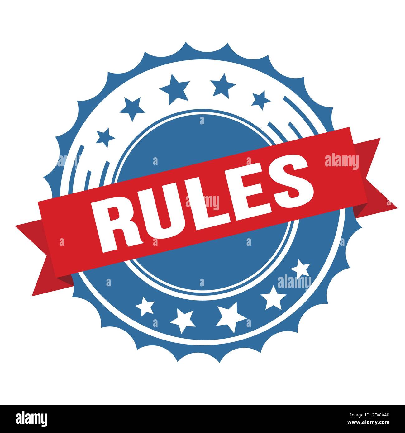 RULES text on red blue ribbon badge stamp Stock Photo - Alamy