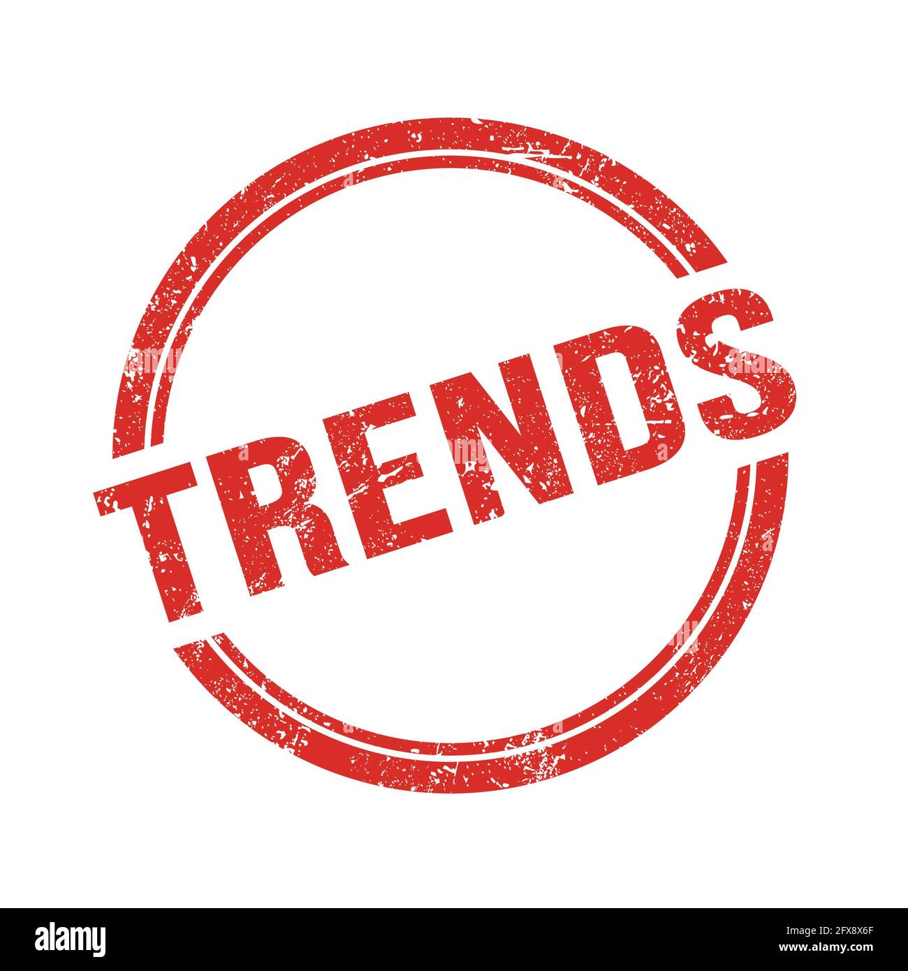 TRENDS text written on red grungy vintage round stamp Stock Photo - Alamy