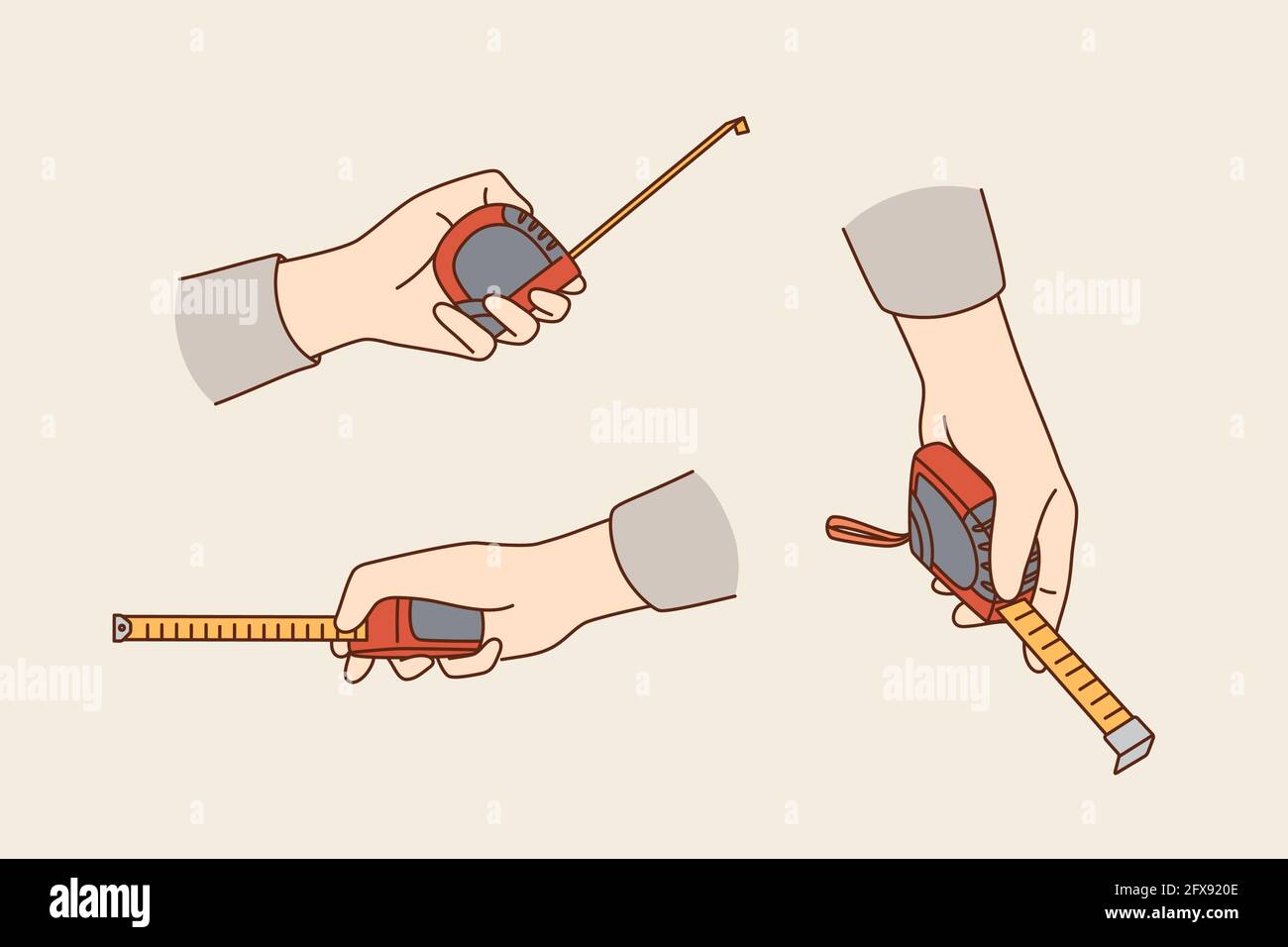 Measuring and making flat improvement concept. Caucasian male hands ...