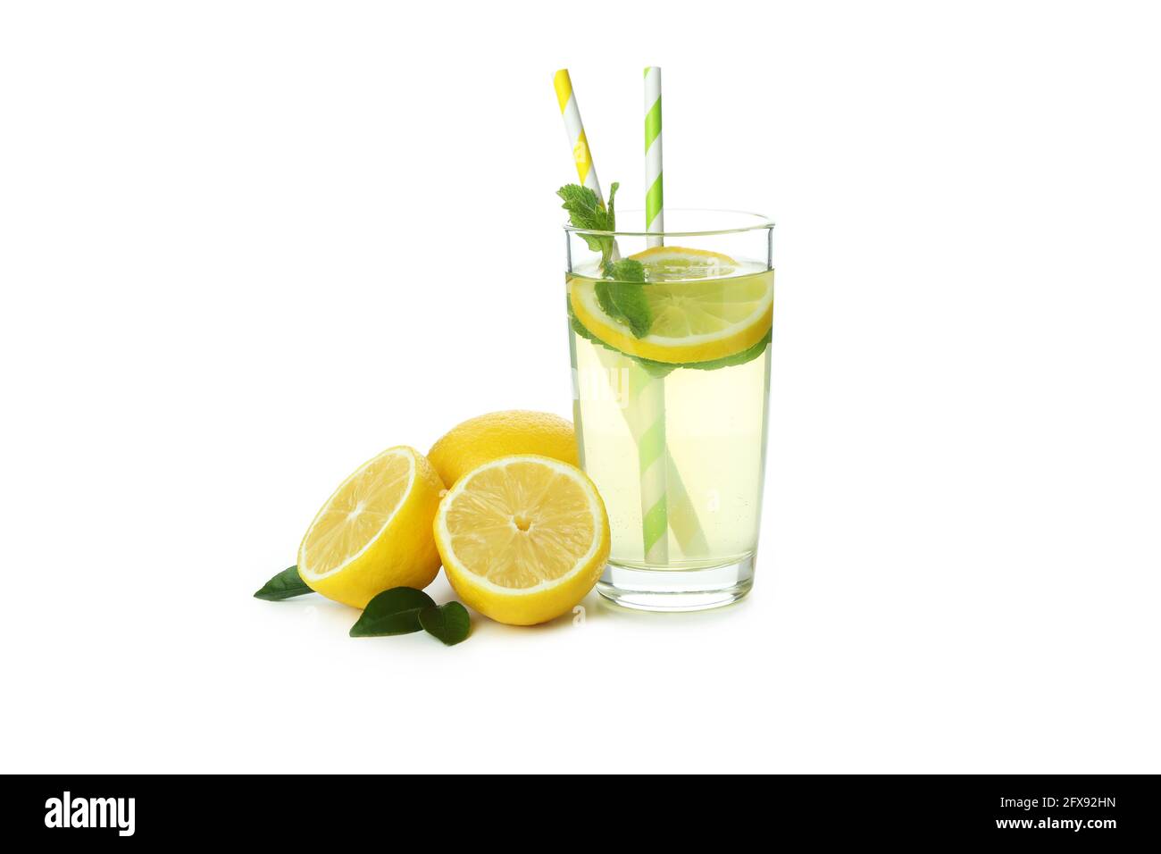 Glass of lemonade isolated on white background Stock Photo - Alamy