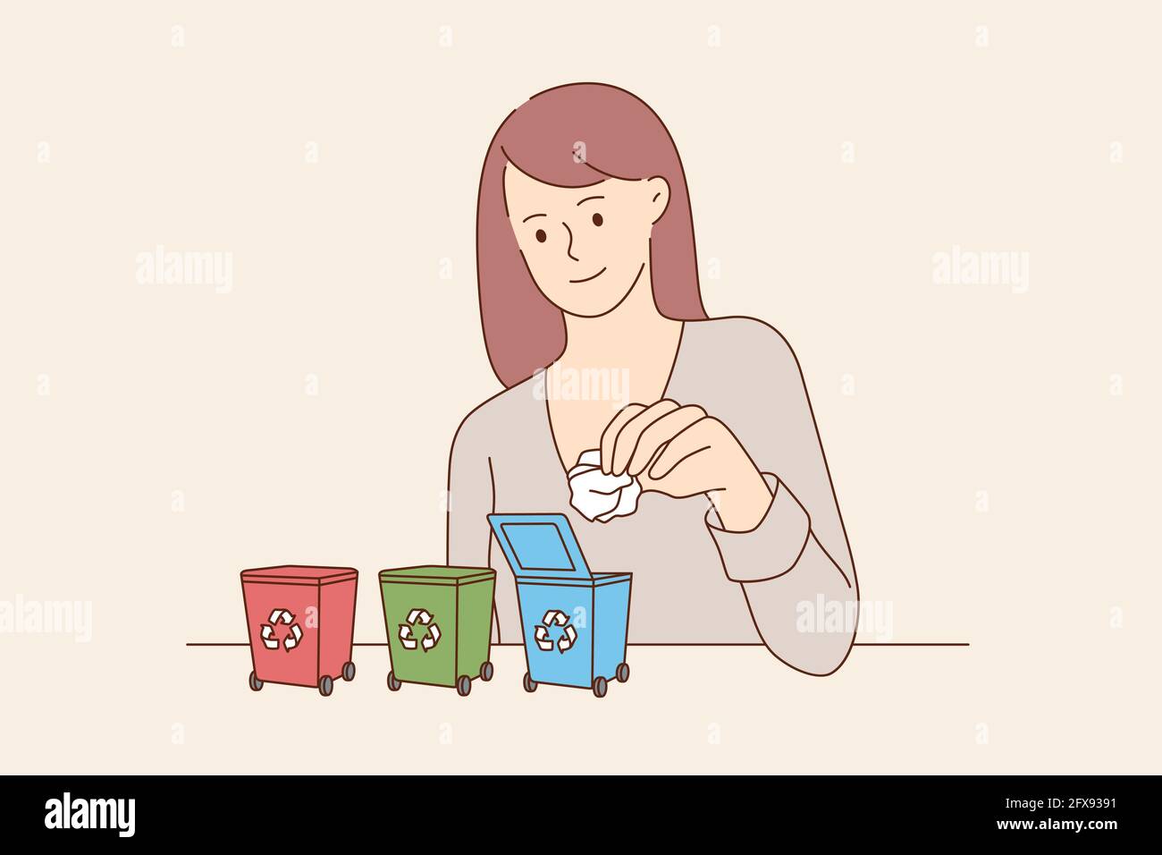 Environment, trash recycling, protecting earth concept. Smiling young ... Environment, trash recycling, protecting earth concept. Smiling young ...