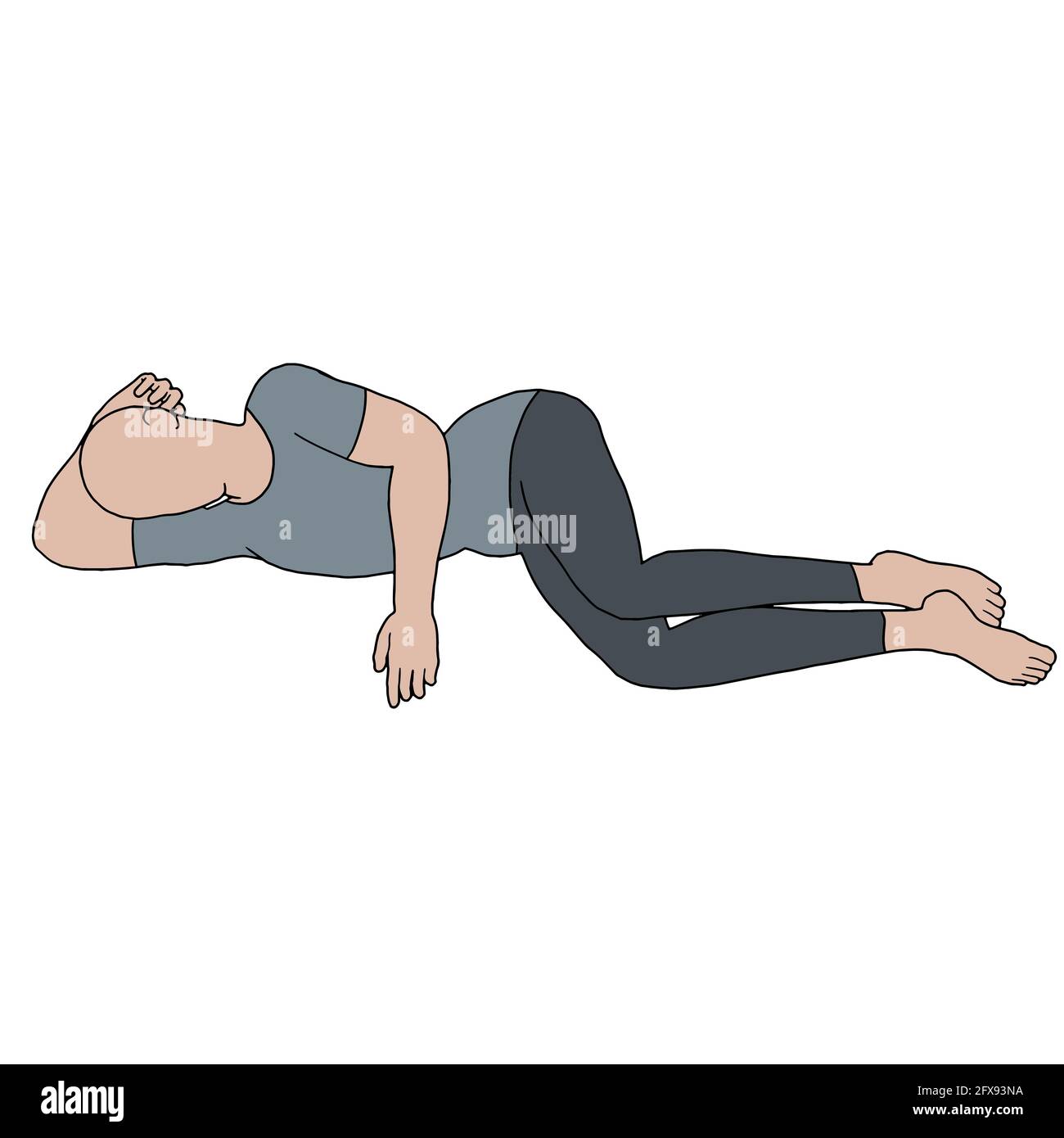 Digital illustration of a thin male laying on her side isolated on a ...