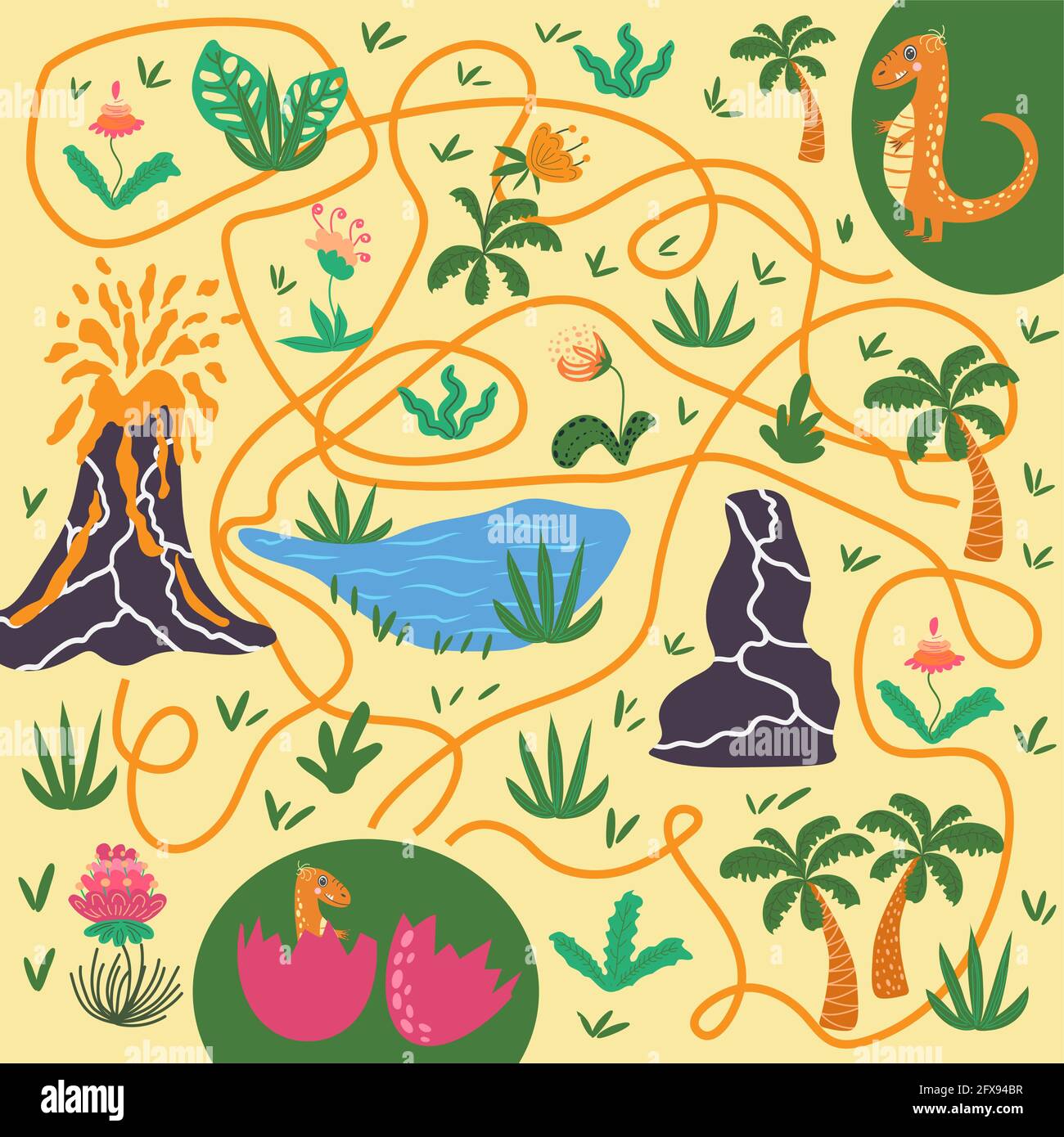 Help dinosaur find path to nest. Labyrinth. Maze game for kids. Help ...