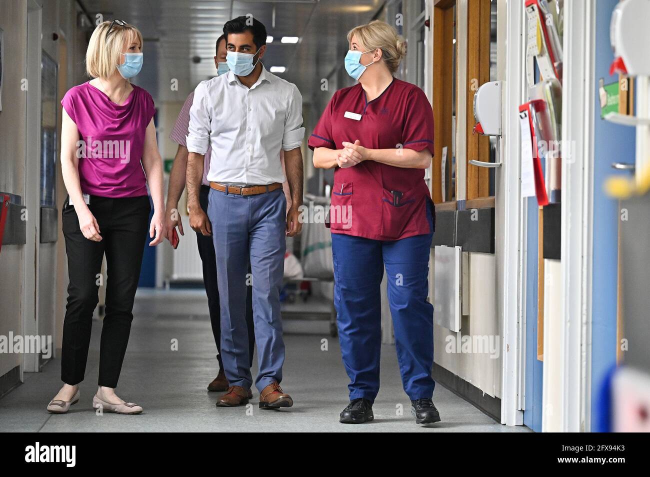 Health Secretary Humza Yousaf (centre) visits ICU and the infectious ...