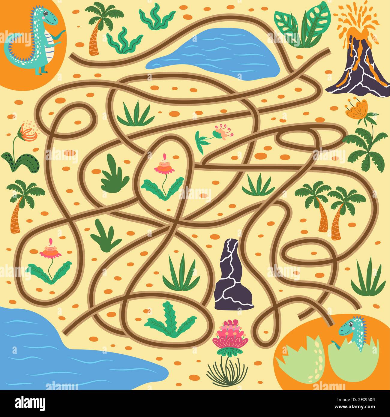 Help dinosaur find path to nest. Labyrinth. Maze game for kids. Help ...