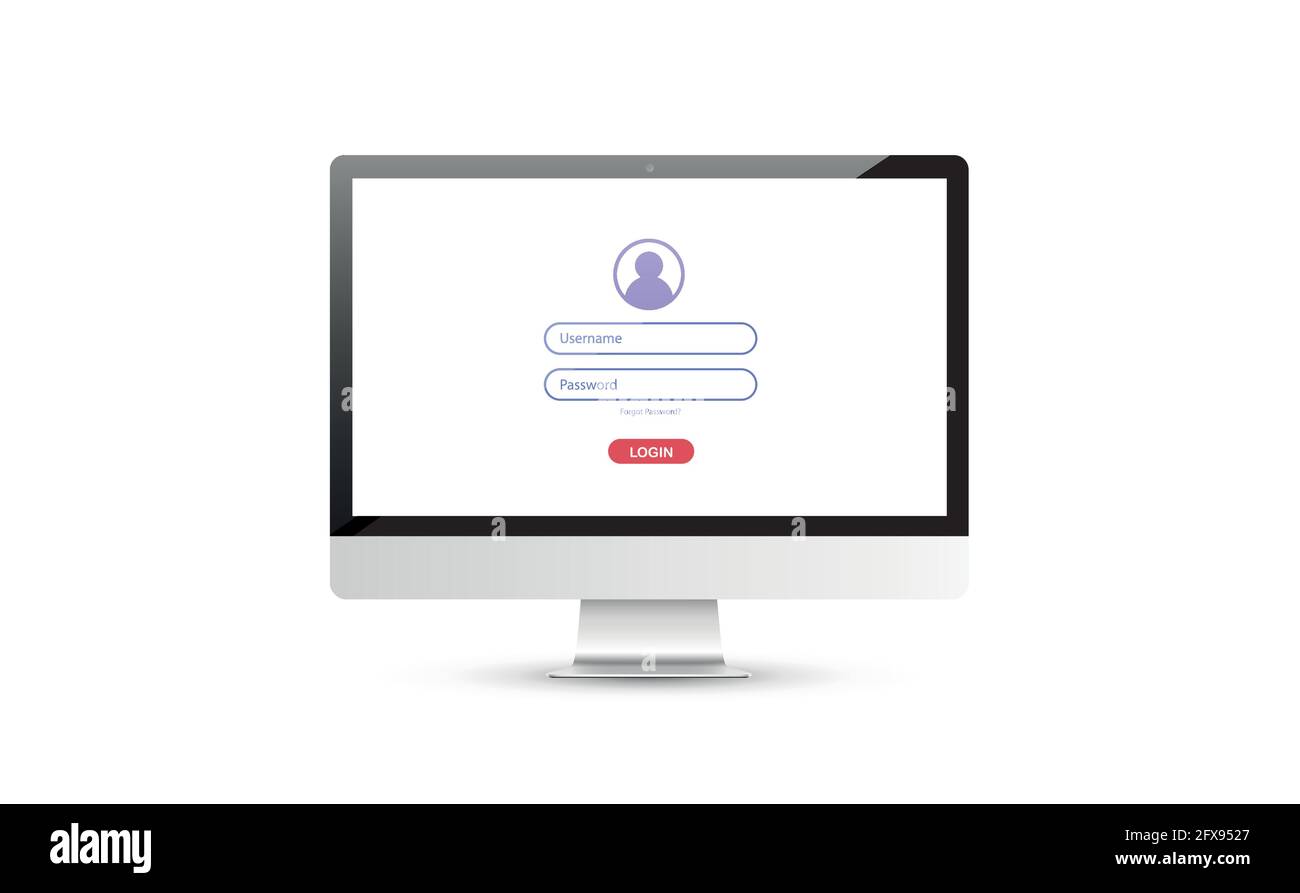 Computer With Authorization On The Screen Login And Password Of The User Vector Illustration