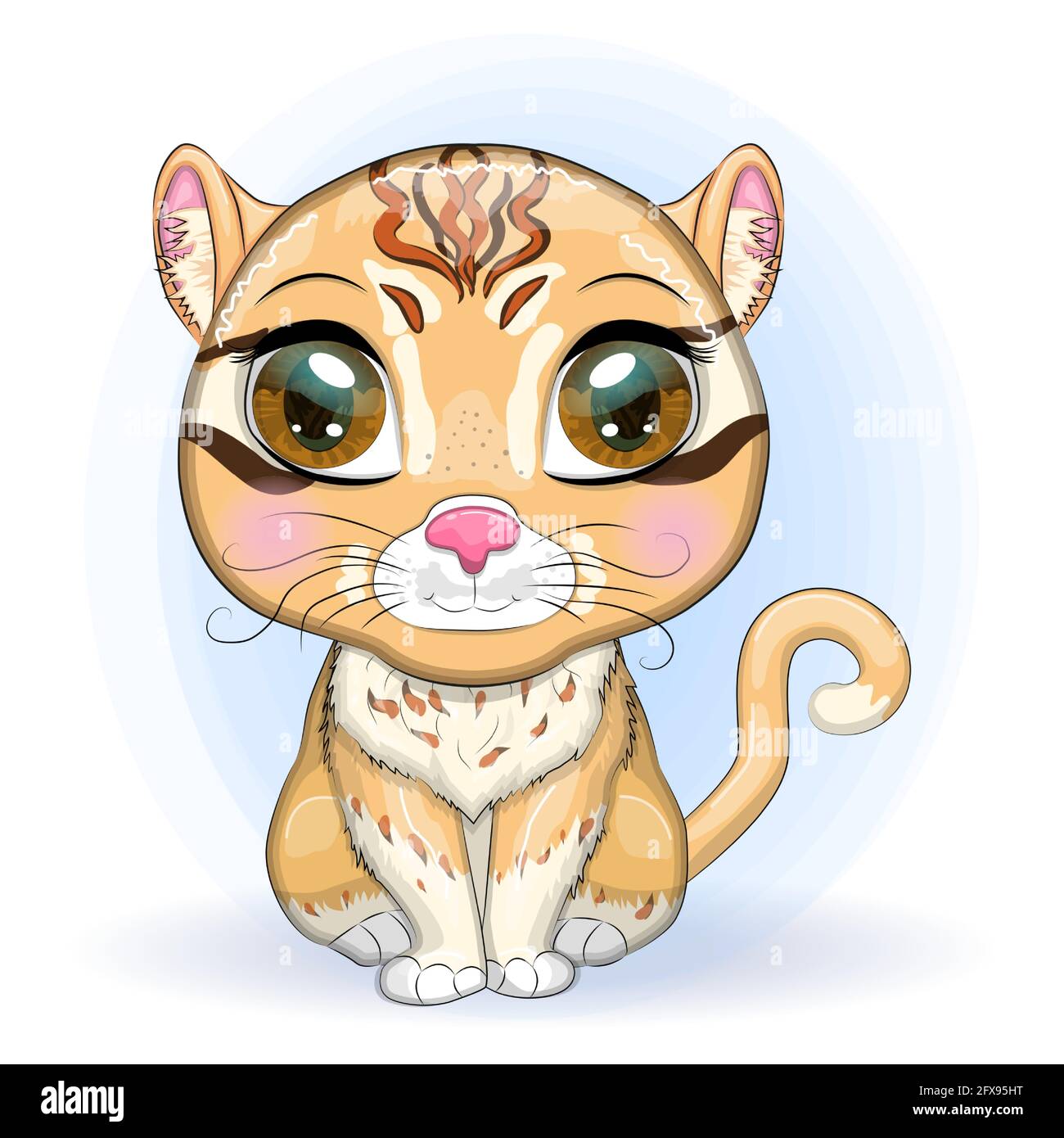 Asian golden cat with beautiful eyes in cartoon style, colorful ...