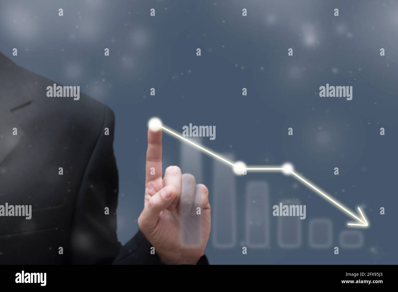 Businessman touching dropping diagram graph. Economy going down ...