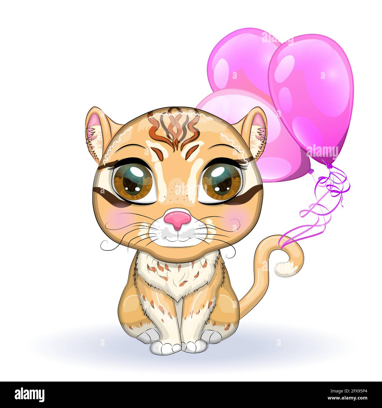 Asian golden cat with beautiful eyes in cartoon style, colorful ...