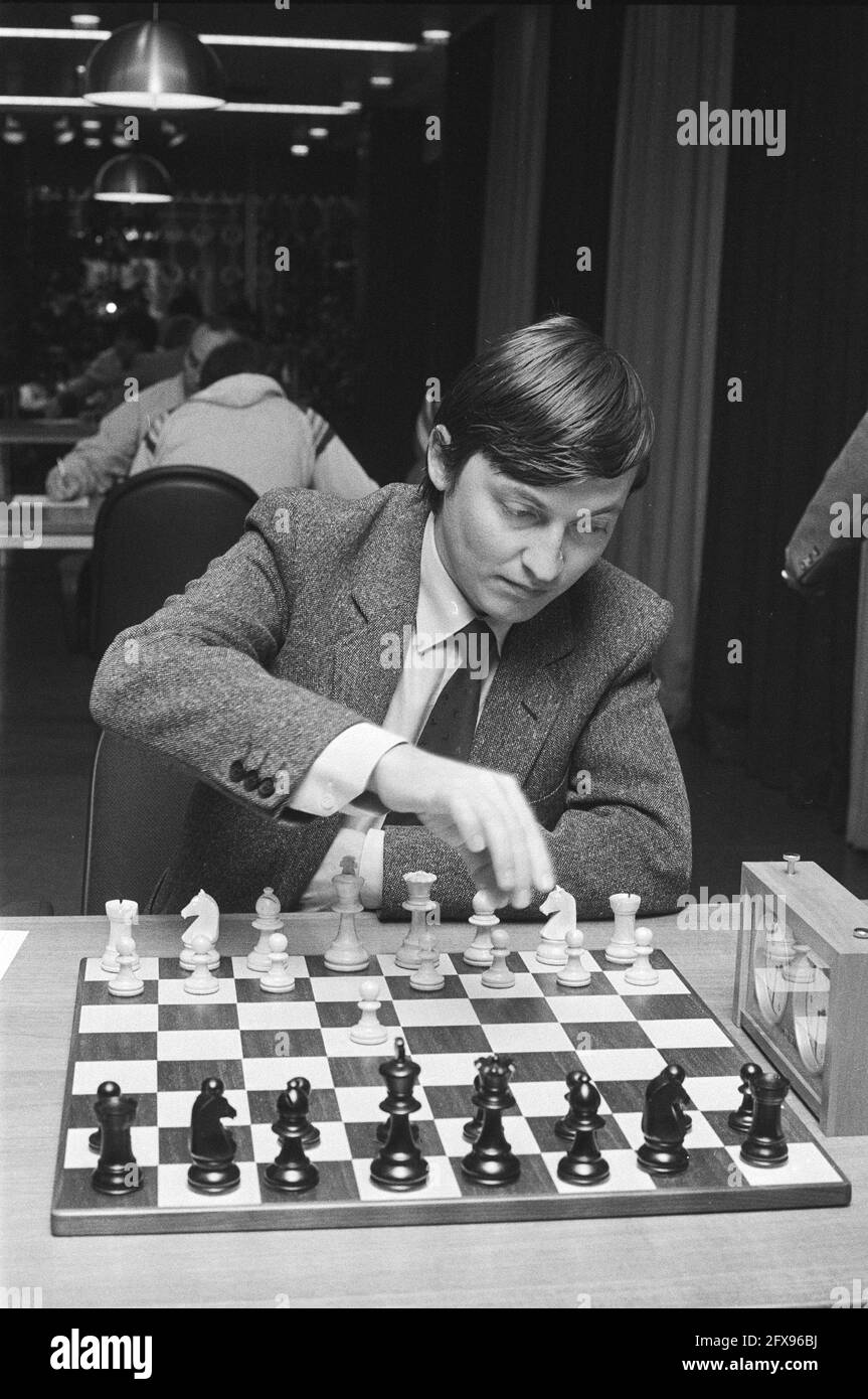 Karpov in action, September 30, 1982, chess boards, chess pieces, chess ...