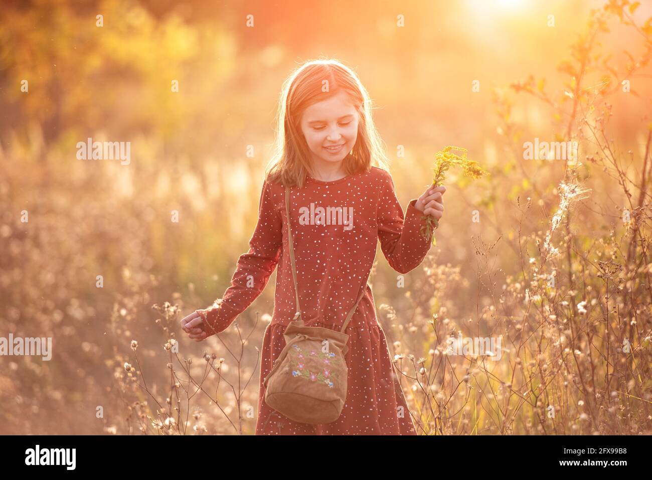Little girl walking on colorful autumn nature Stock Photo - Alamy
