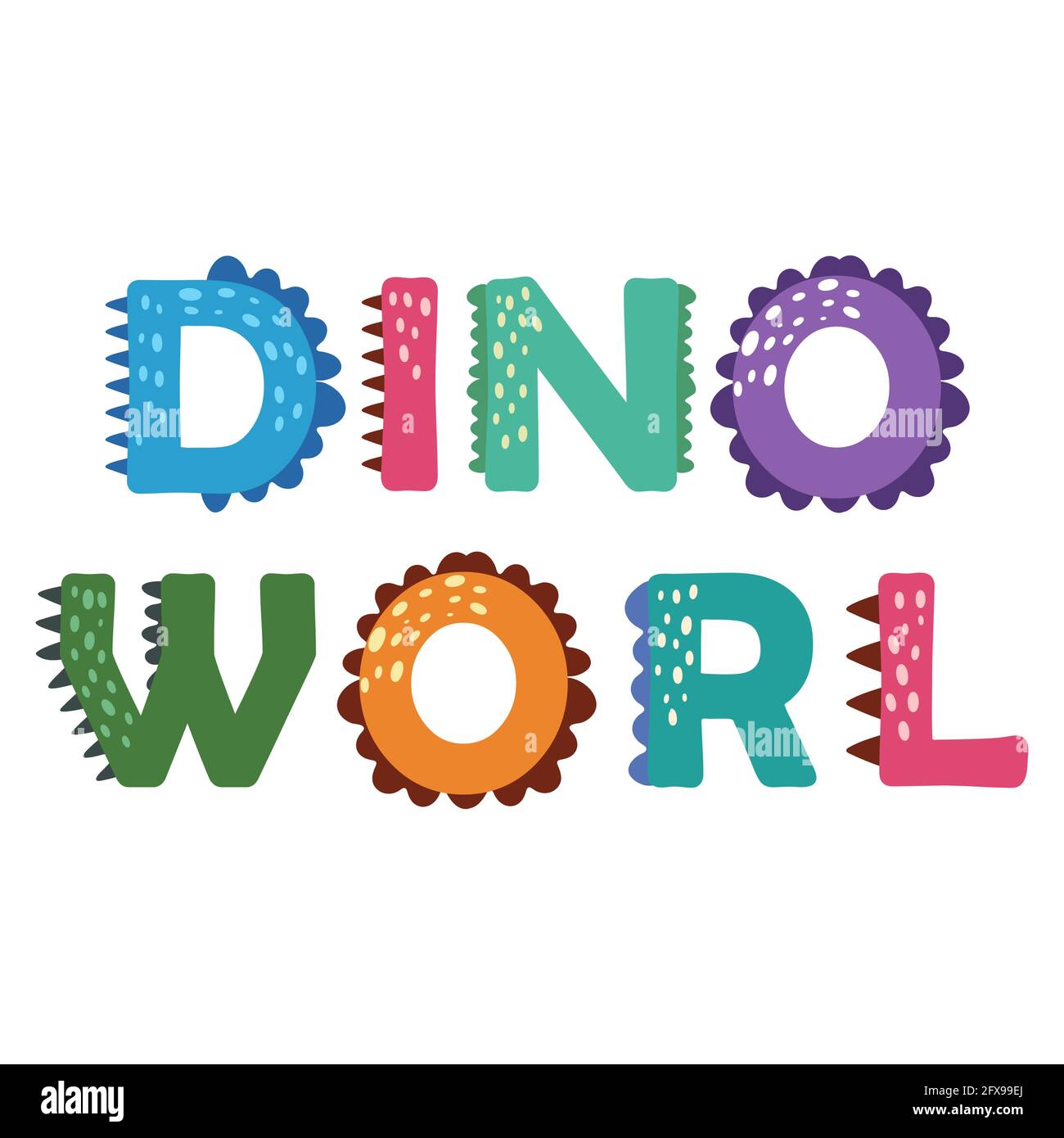 Dino world. Dinosaur lettering. Bright modern illustration for kids ...