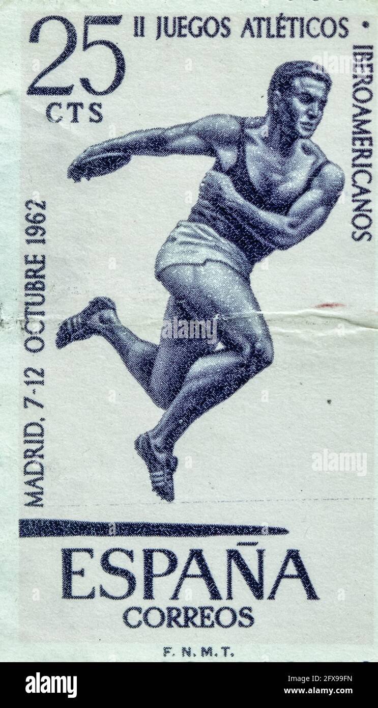Closeup View Of An Old Spanish Currency Banknote With An Athletic Boy
