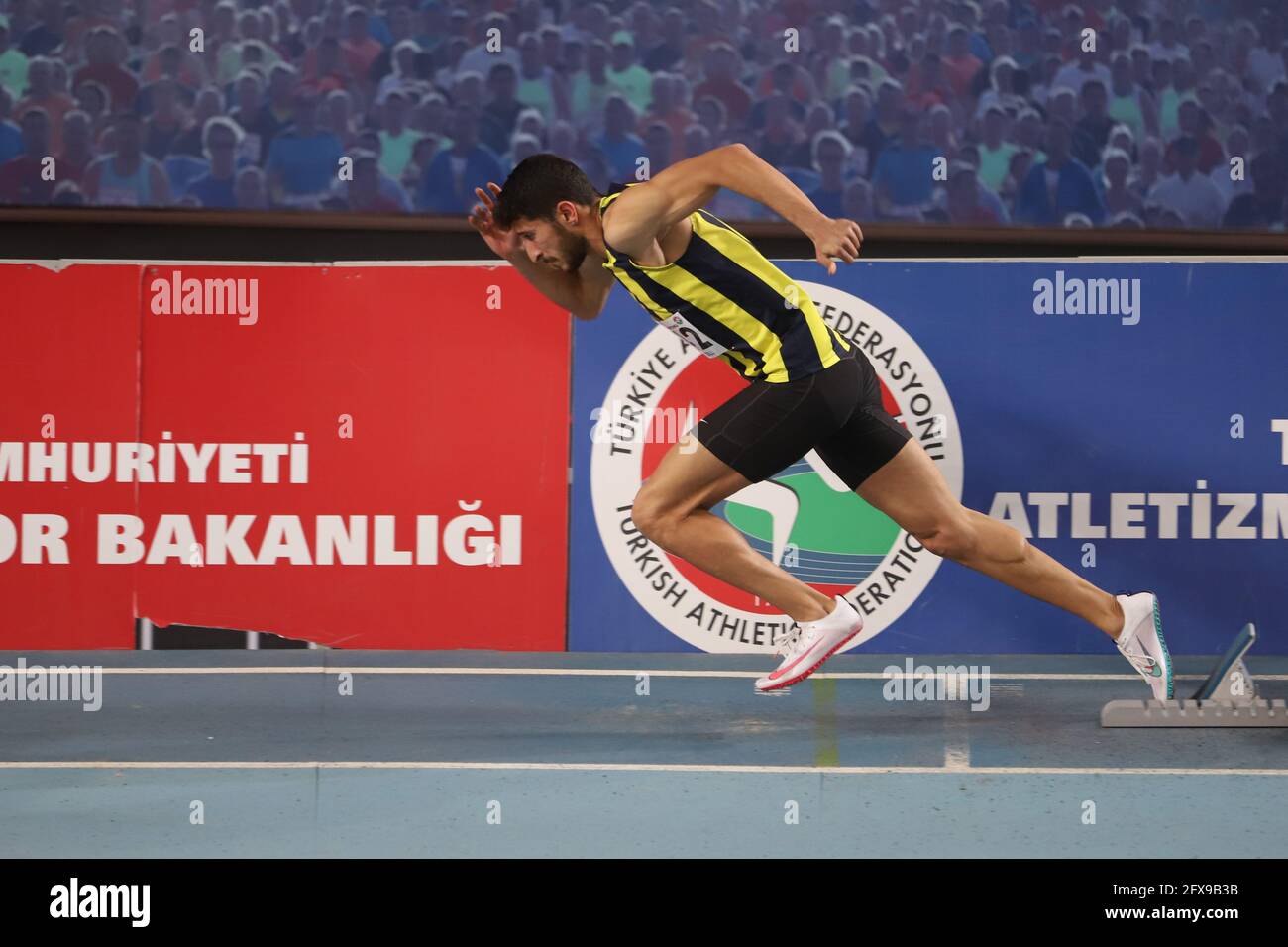 ISTANBUL, TURKEY - FEBRUARY 27, 2021: Undefined athlete running during ...
