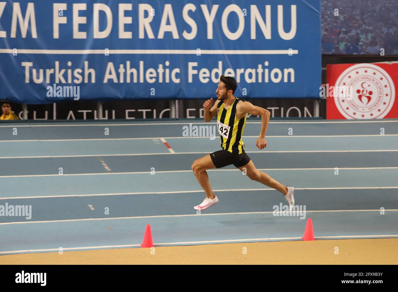 ISTANBUL, TURKEY - FEBRUARY 27, 2021: Undefined athlete running during ...