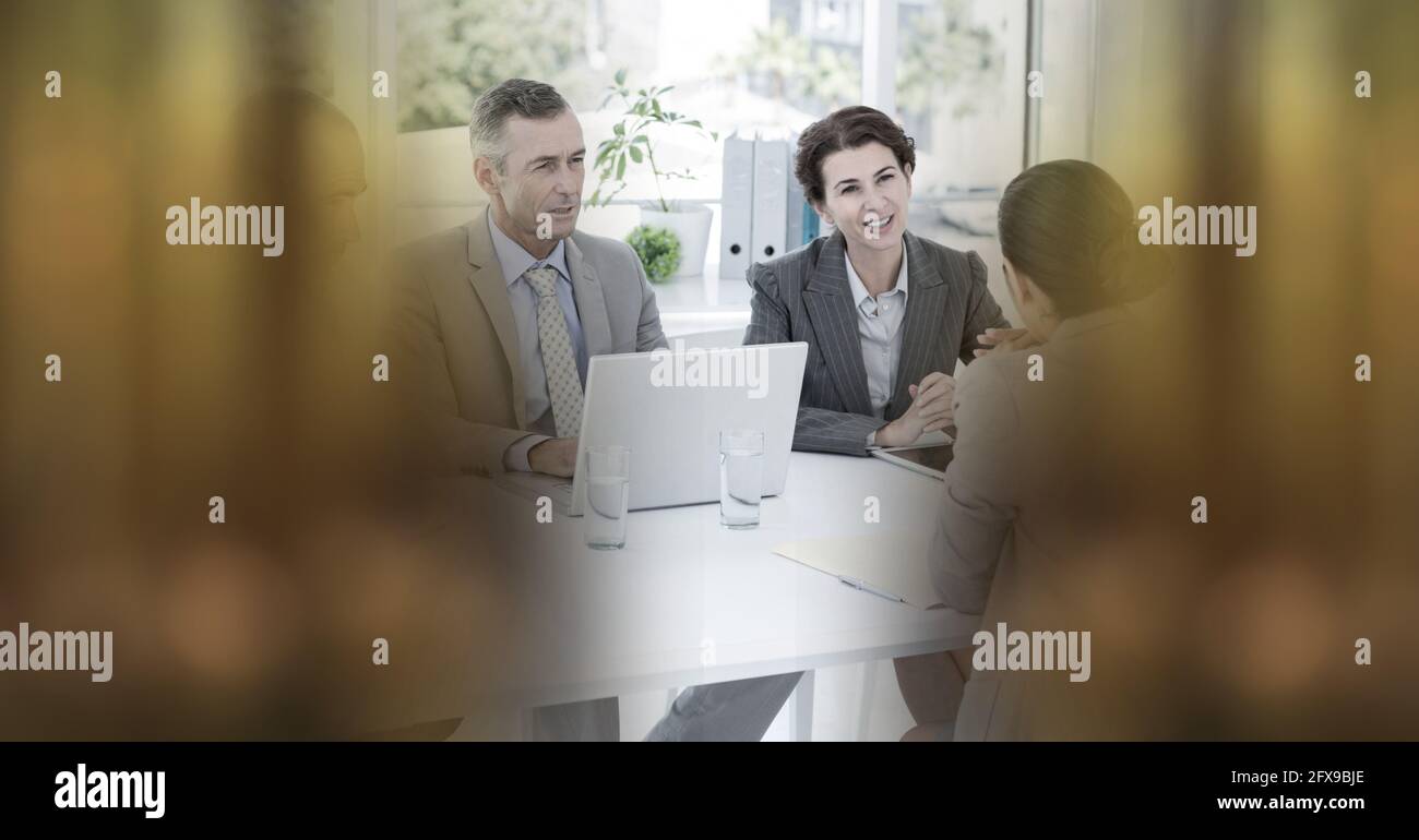 Composition of man and two women in office at job interview Stock Photo ...