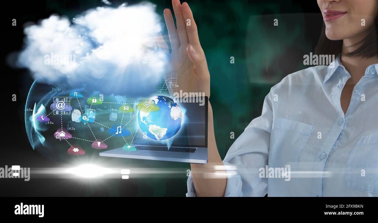 Animation businesswoman using interactive screen hi-res stock ...