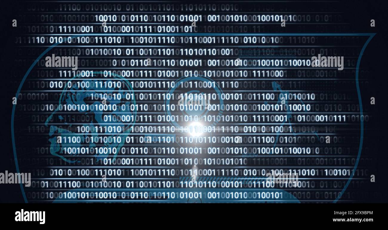Composition of blue scientific digital icons and binary coding Stock ...