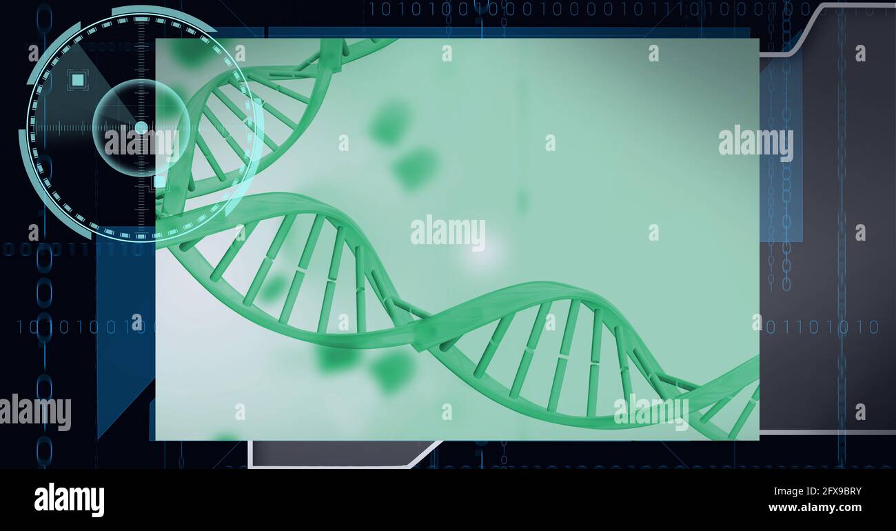 Composition of dna strand and scientific digital icon with binary ...