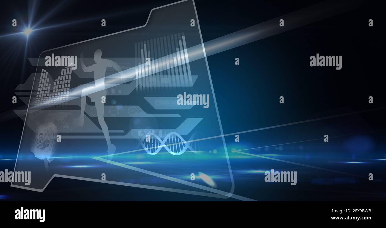 Composition of man running, dna strand and scientific data processing ...