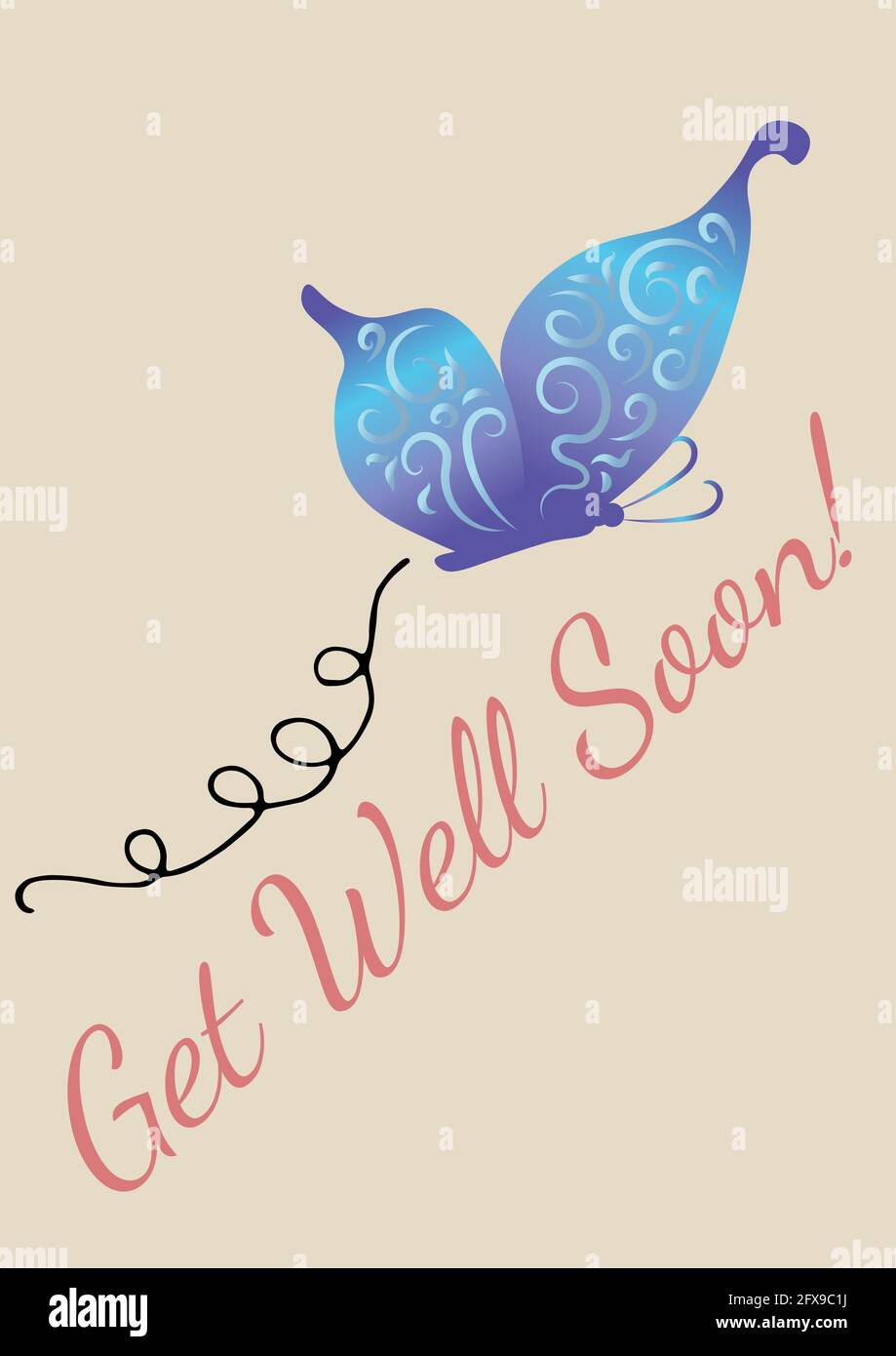 Composition of get well soon text with butterfly on pink background ...