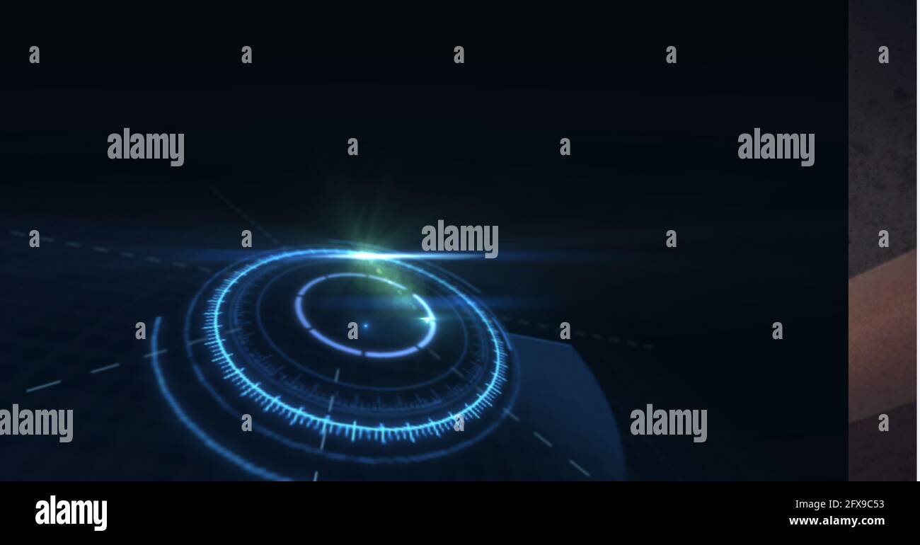 Composition of scope scanning and processing on blue background Stock ...