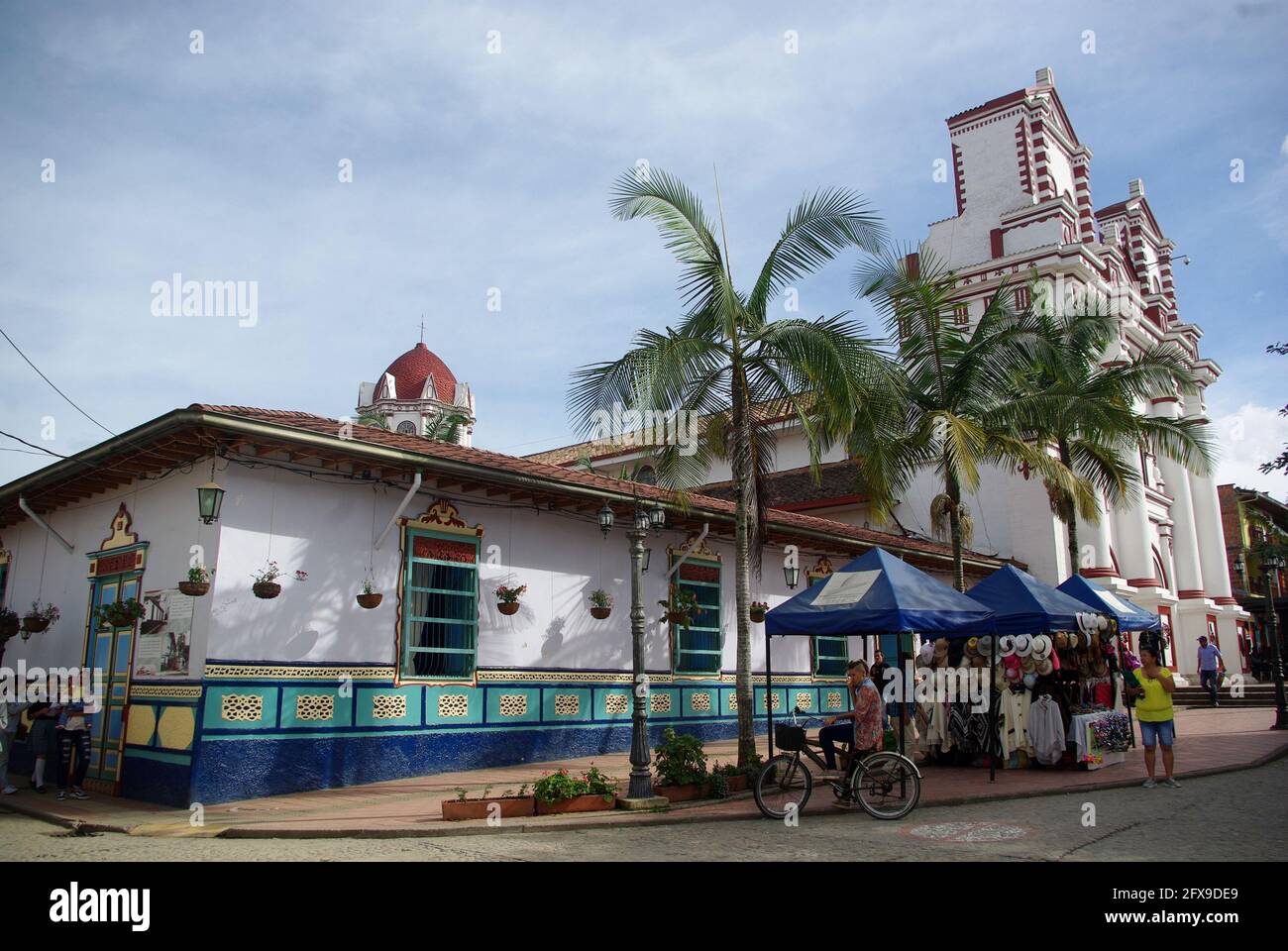 Main Square with Church of Our Lady of Carmen, Guatape, Colombia Stock ...