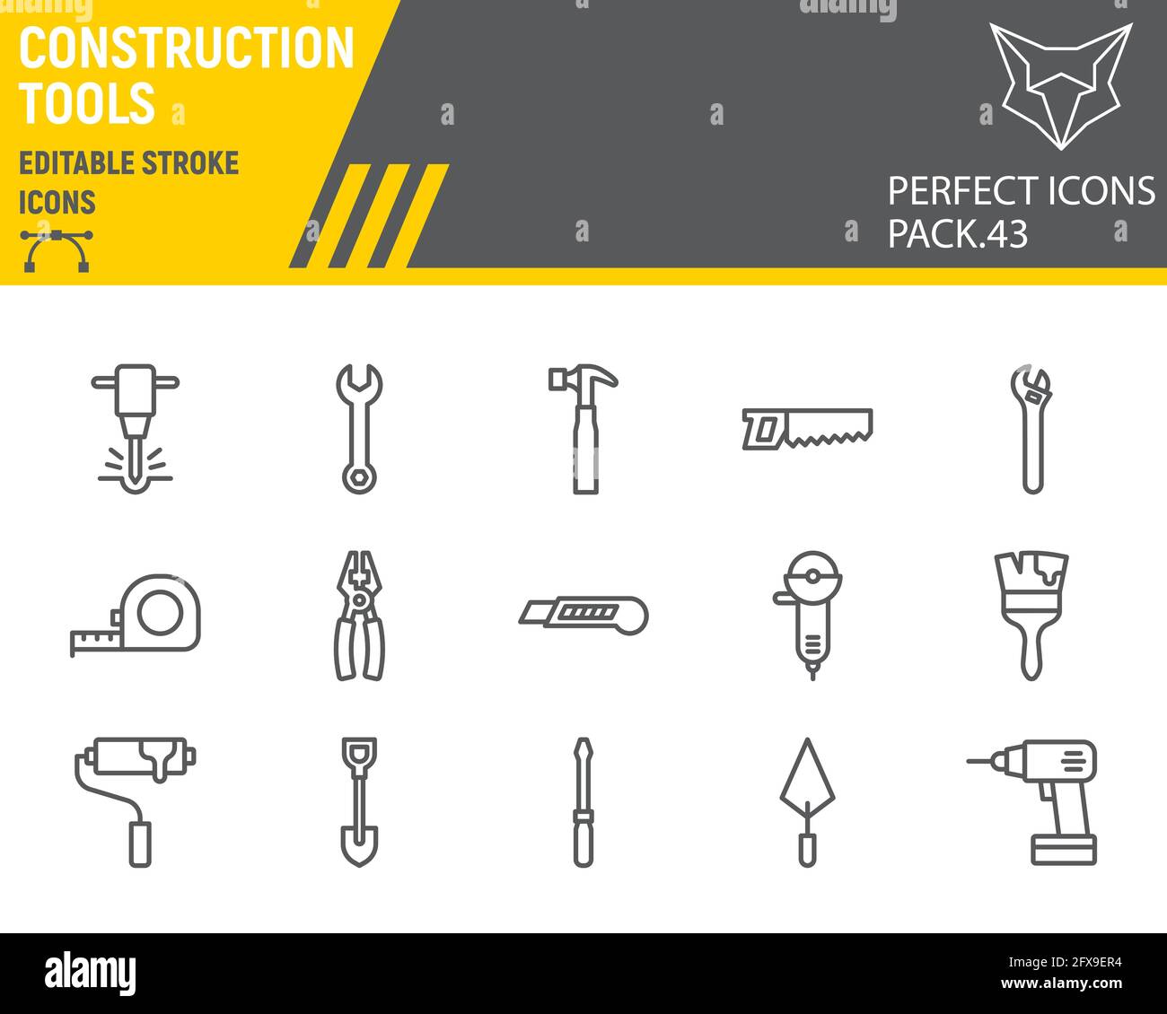 Construction Tools Line Icon Set Tools Collection Vector Graphics Logo Illustrations Repair