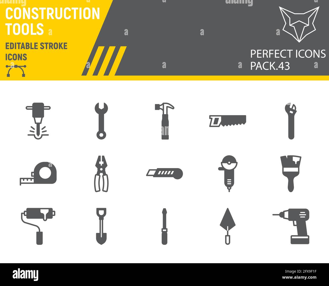 Construction tools glyph icon set, tools collection, vector graphics ...