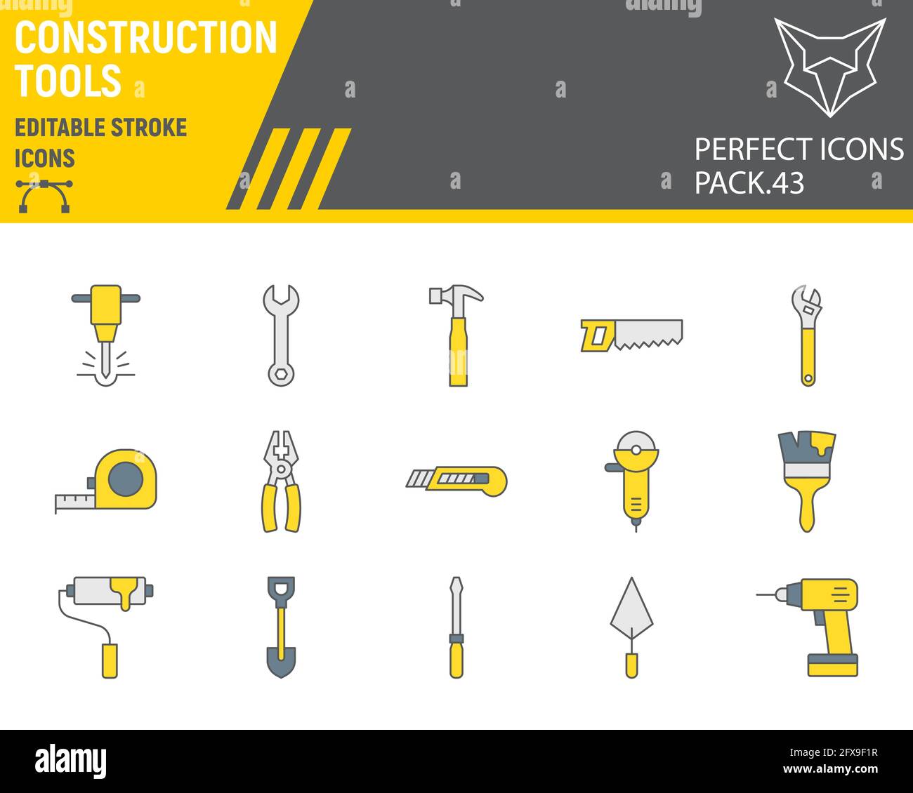 Construction tools color line icon set, tools collection, vector ...